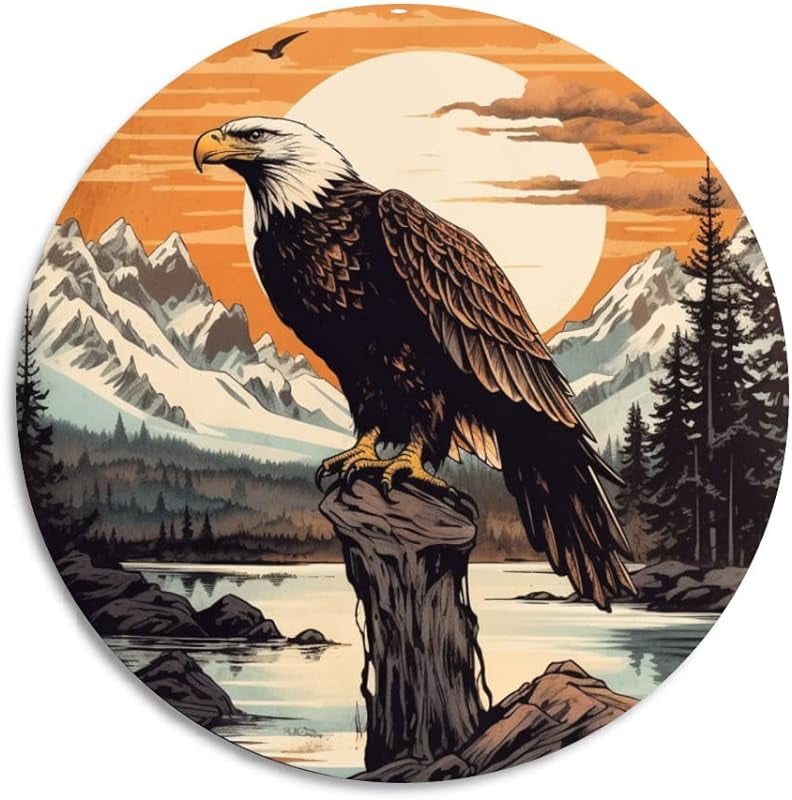 Bald Eagle Vintage Round Metal Tin Sign, Nostalgic Metal Sign, Home ...