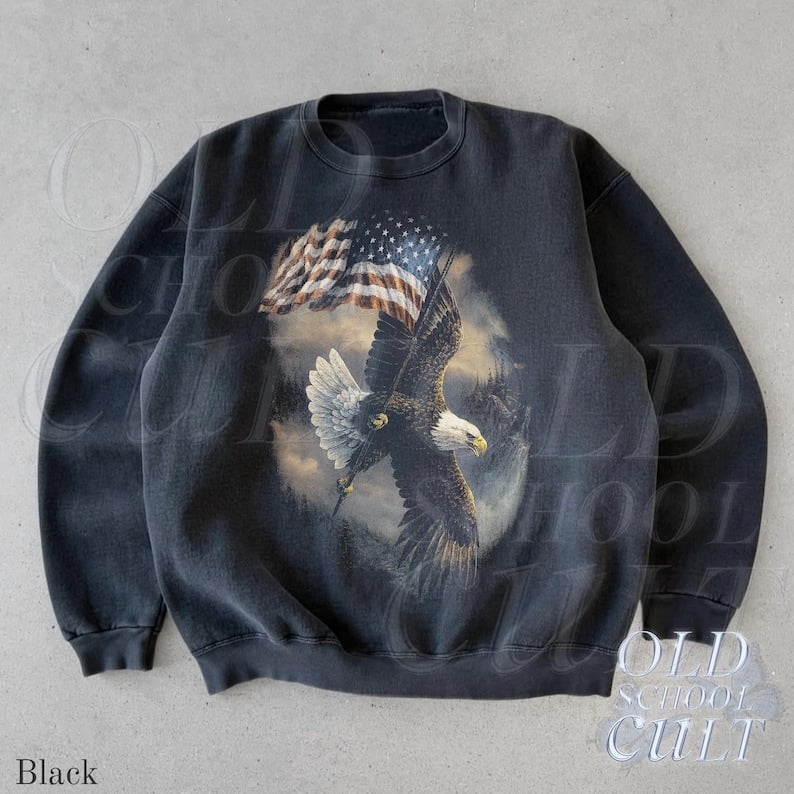 Bald Eagle Vintage Sweatshirt American Flag Moon Crewneck, Retro 90s ...