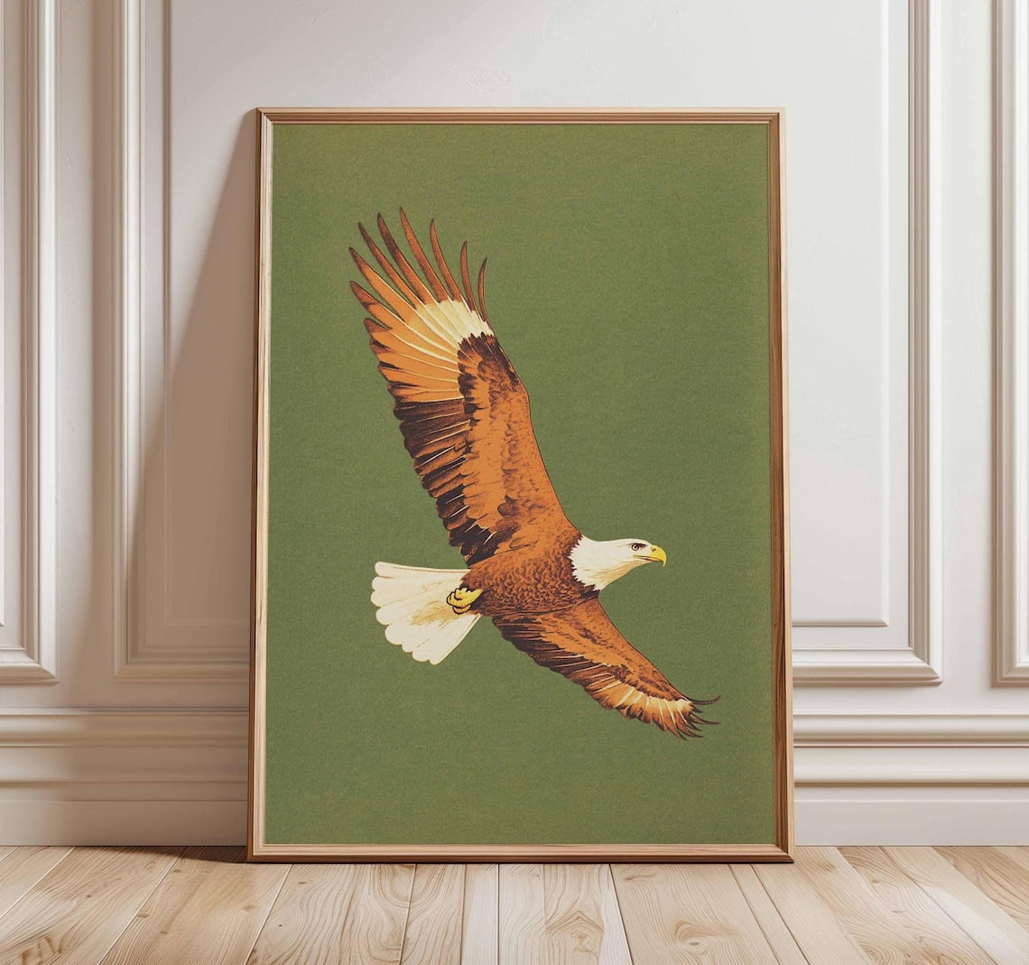 Bald Eagle Wall Art Vintage Soaring Eagle Rustic Green Wildlife Art ...