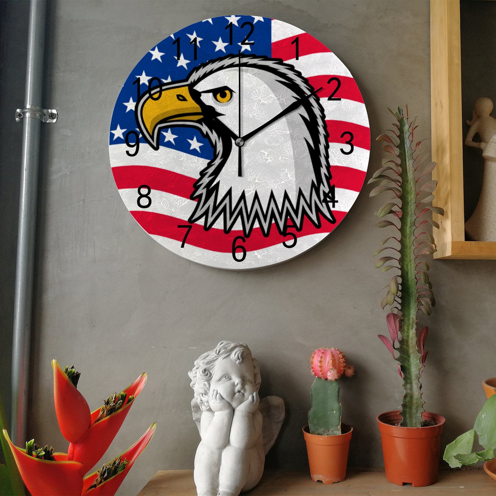 Bald Eagle Wall Clock, 10 Inch Silent Non Ticking Wall Clocks Battery ...