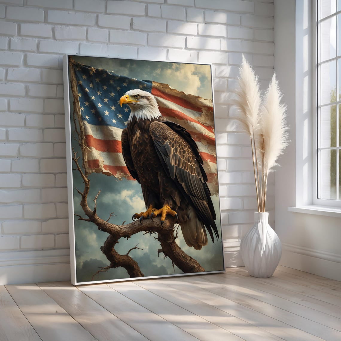 Bald Eagle With American Flag Patriotic Canvas Wall Art Symbol Of ...