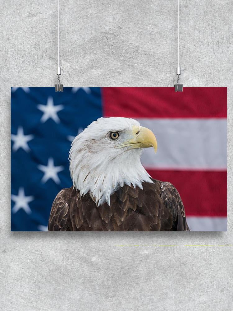 Bald Eagle With The Usa Flag. Poster -Image by Shutterstock - Walmart.com
