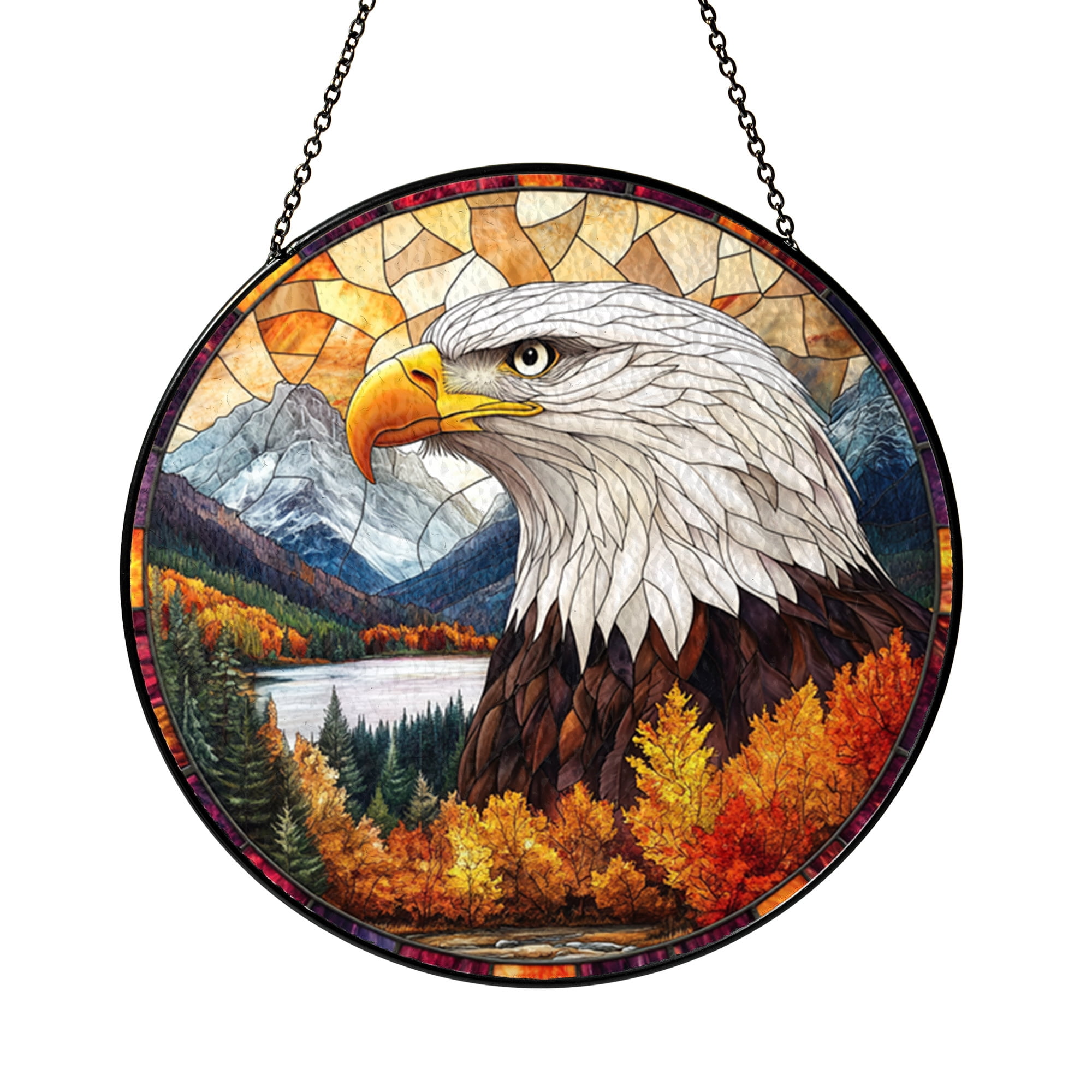 Bald Eagle in Autumn Stained Glass Style Round Window Suncatcher ...