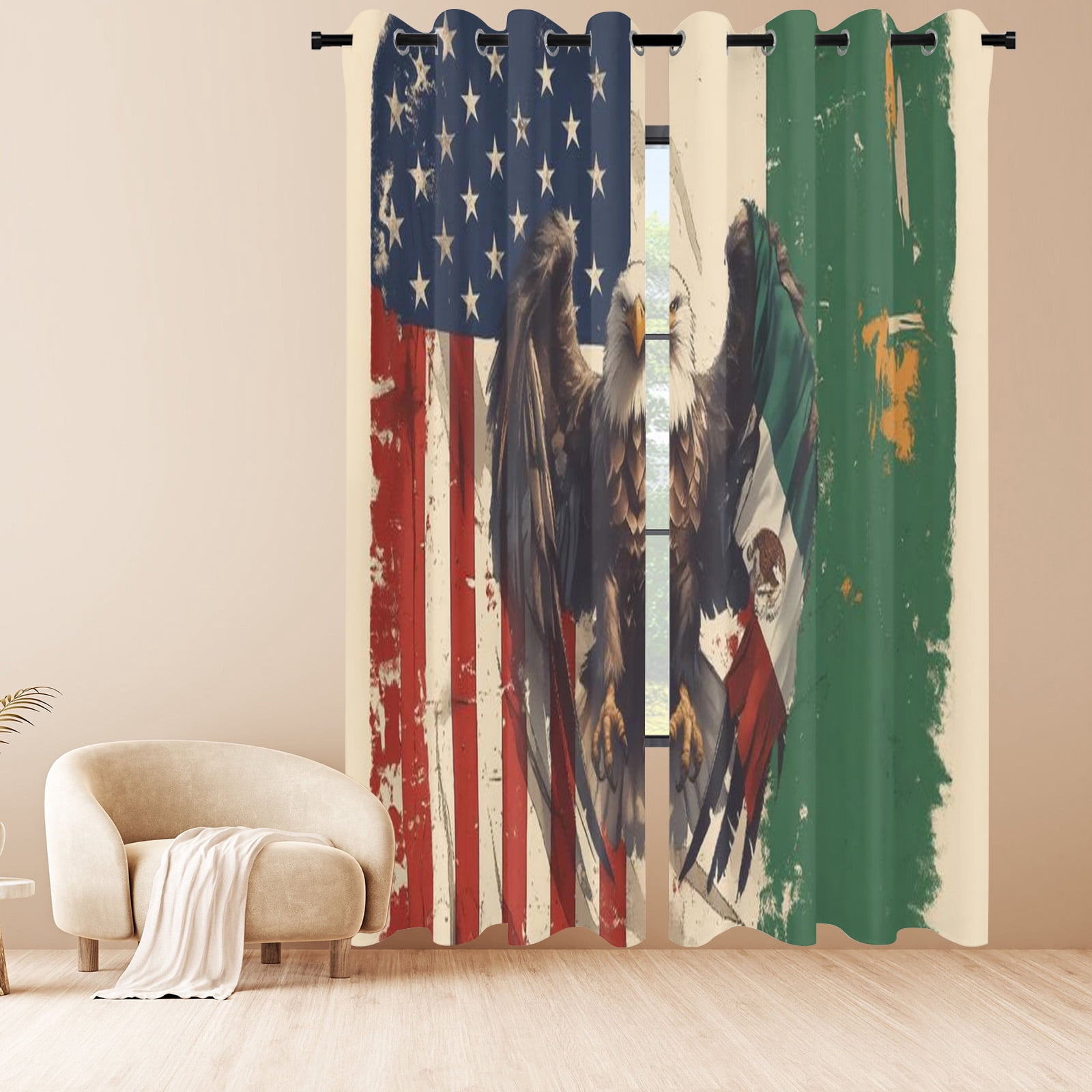 Bald Eagle with USA and Mexico Flags Window Curtains, Patriotic ...