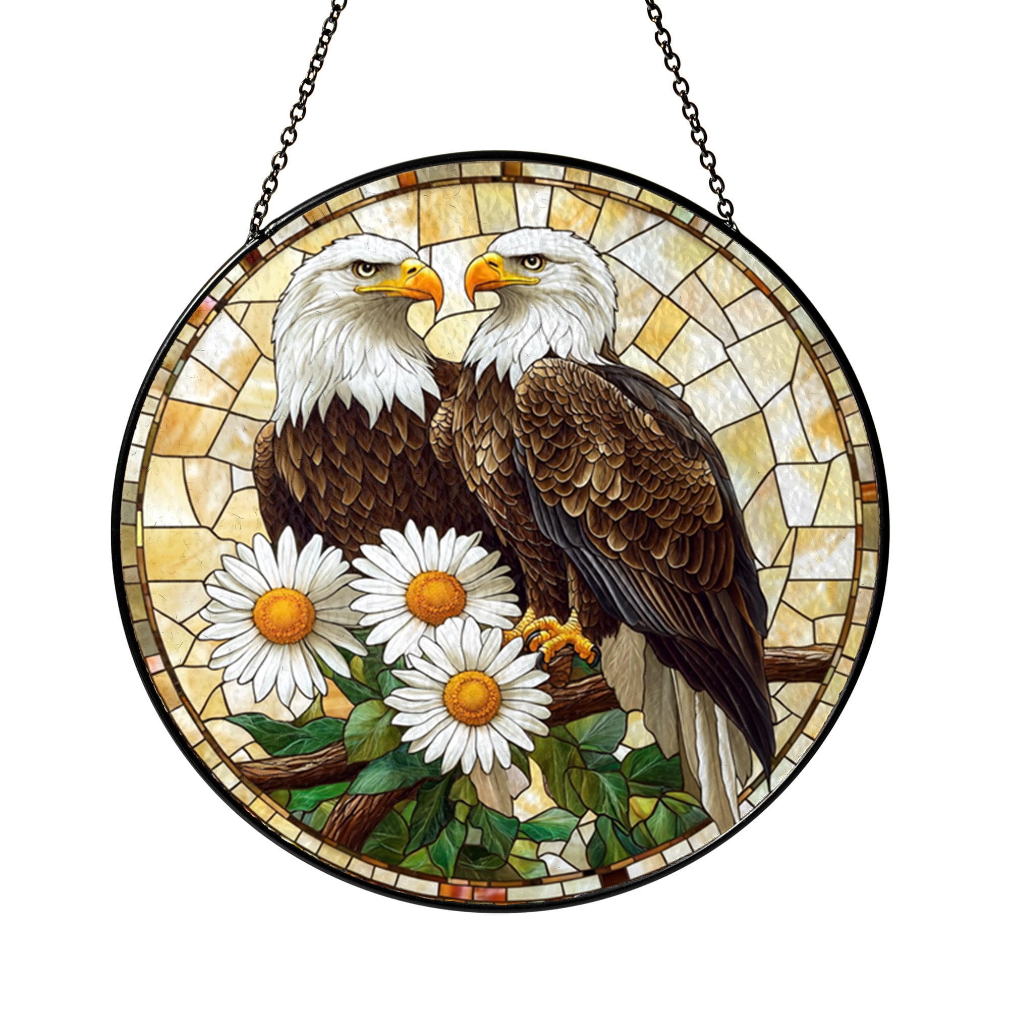 Bald Eagles Stained Glass Round Suncatcher – Bird Window Hanging Gift ...