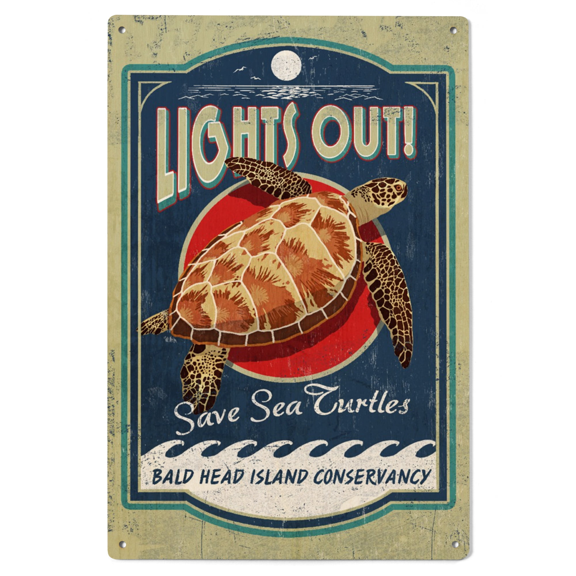 Bald Head Island, North Carolina, Lights Out, Sea Turtle Vintage Sign ...