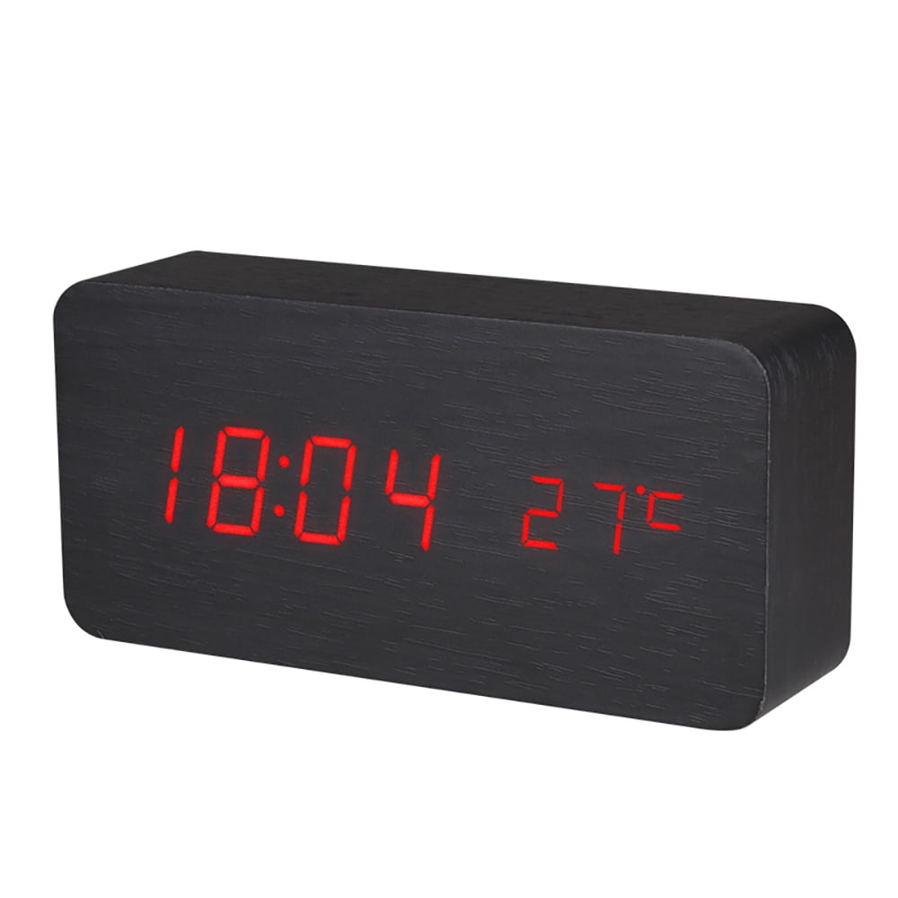 Baldr Digital Wooden Alarm Clock, Black w/ Red LED - Walmart.com