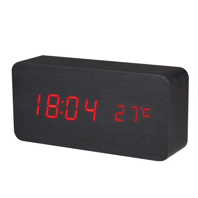 Baldr Digital Wooden Alarm Clock, Black w/ Red LED - Walmart.com