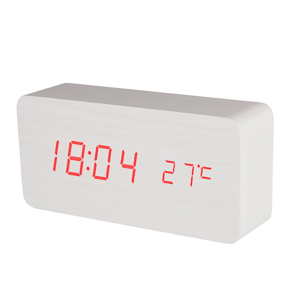 Baldr Digital Wooden Alarm Clock, White w/ Red LED - Walmart.com