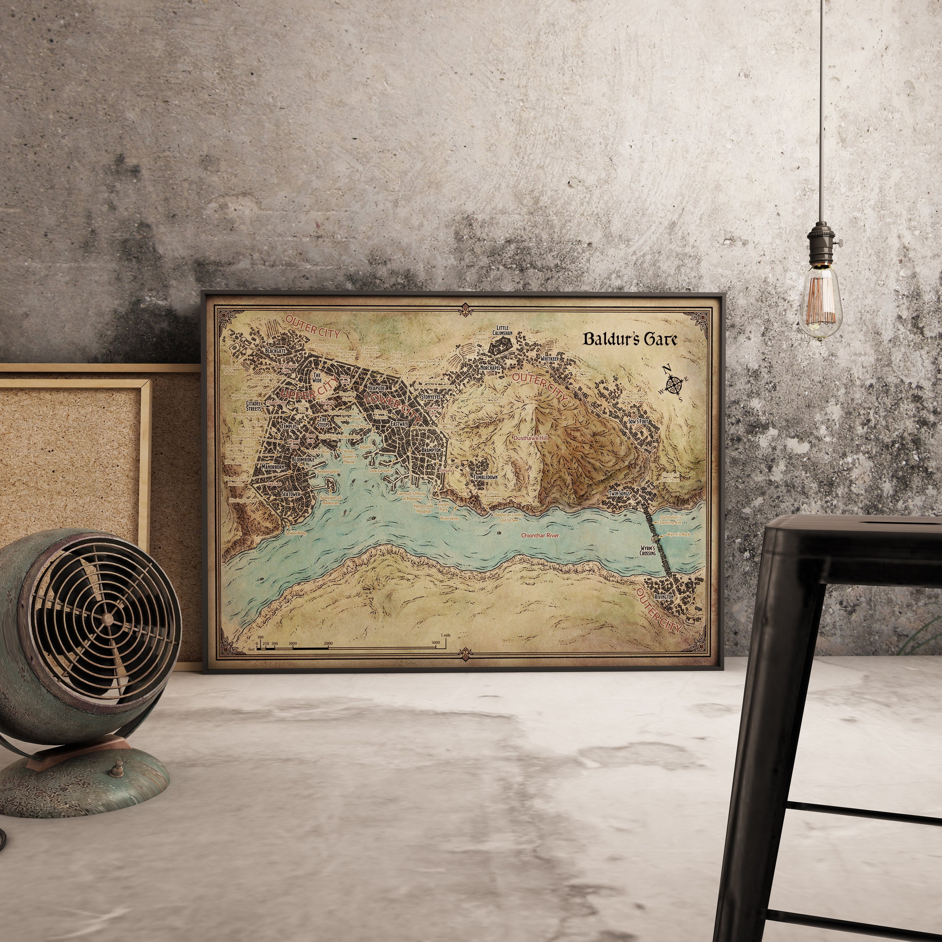 Baldurs Gate Map Poster, Dungeons and Dragons Wall Art, Kraft Paper ...