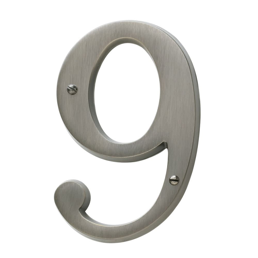 Baldwin 90679 Solid Brass Residential House Number 9 - Nickel - Walmart.com