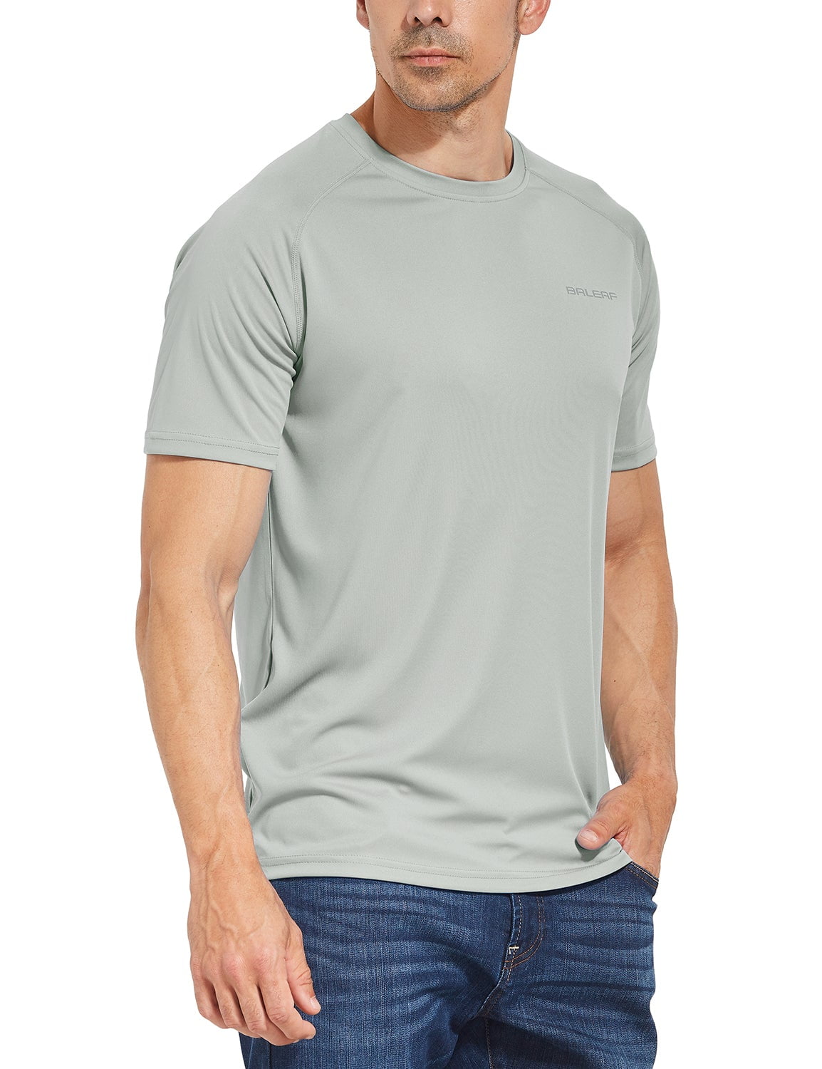 Baleaf Men's UPF 50+ Outdoor Running Workout Short-sleeve T-shirt Gray ...