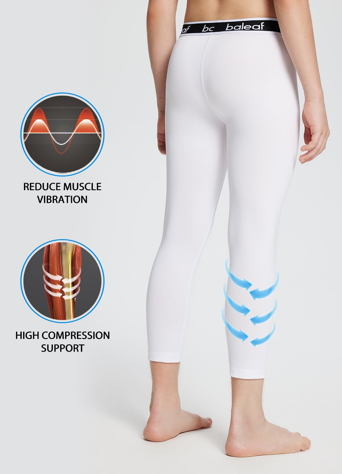 Baleaf Tights For Boys Pants 3/4 Leggings Kids Basketball Football ...