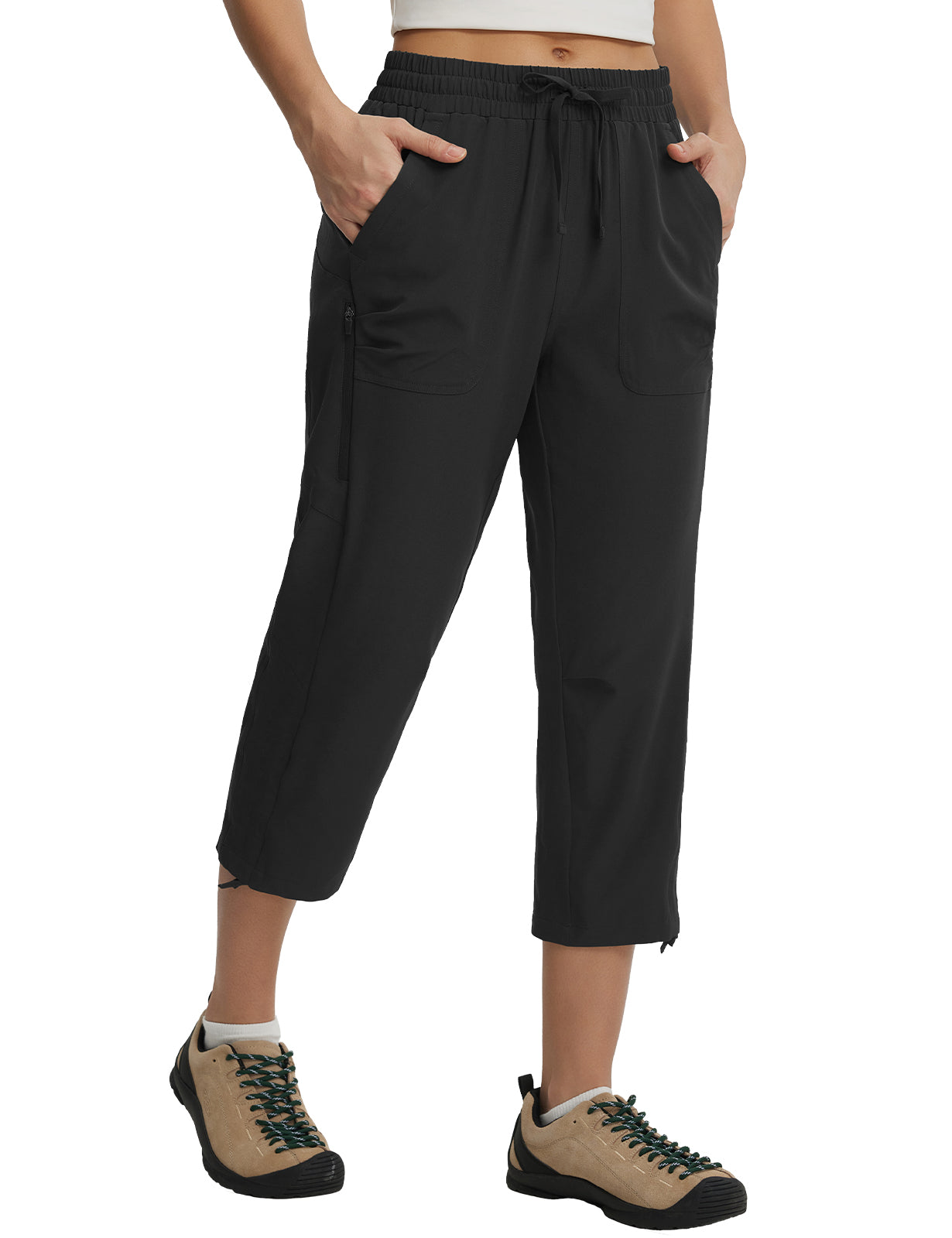 Baleaf Women's Capri Pants with Zipper Pocket Lightweight Quick Dry ...