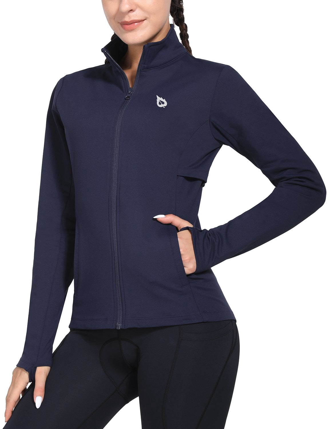 Baleaf Women's Fleece Full Zip Running Jacket Water Resistant Pockets ...