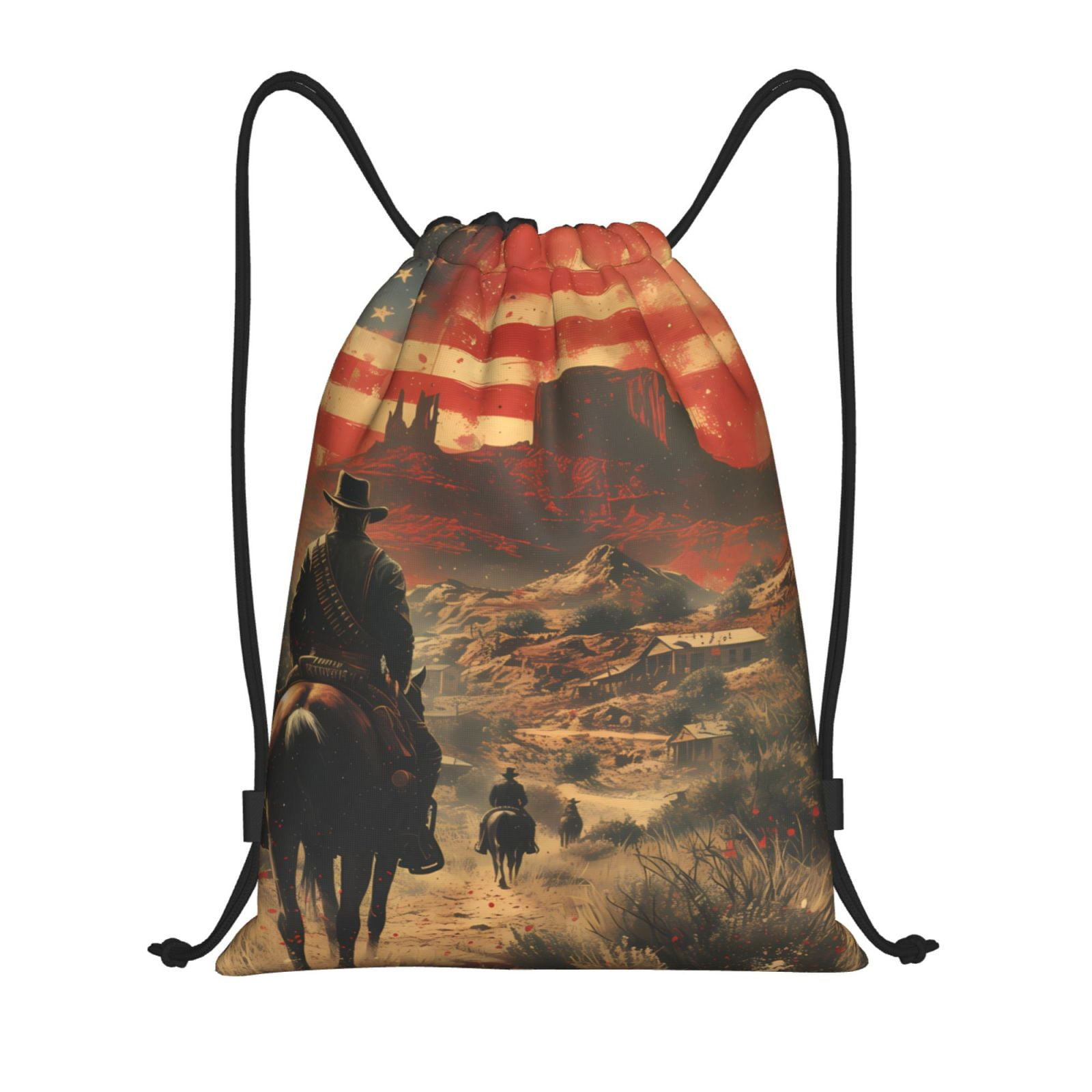 Balery 1860s Style American Cowboy Pattern Drawstring Backpack Bag ...