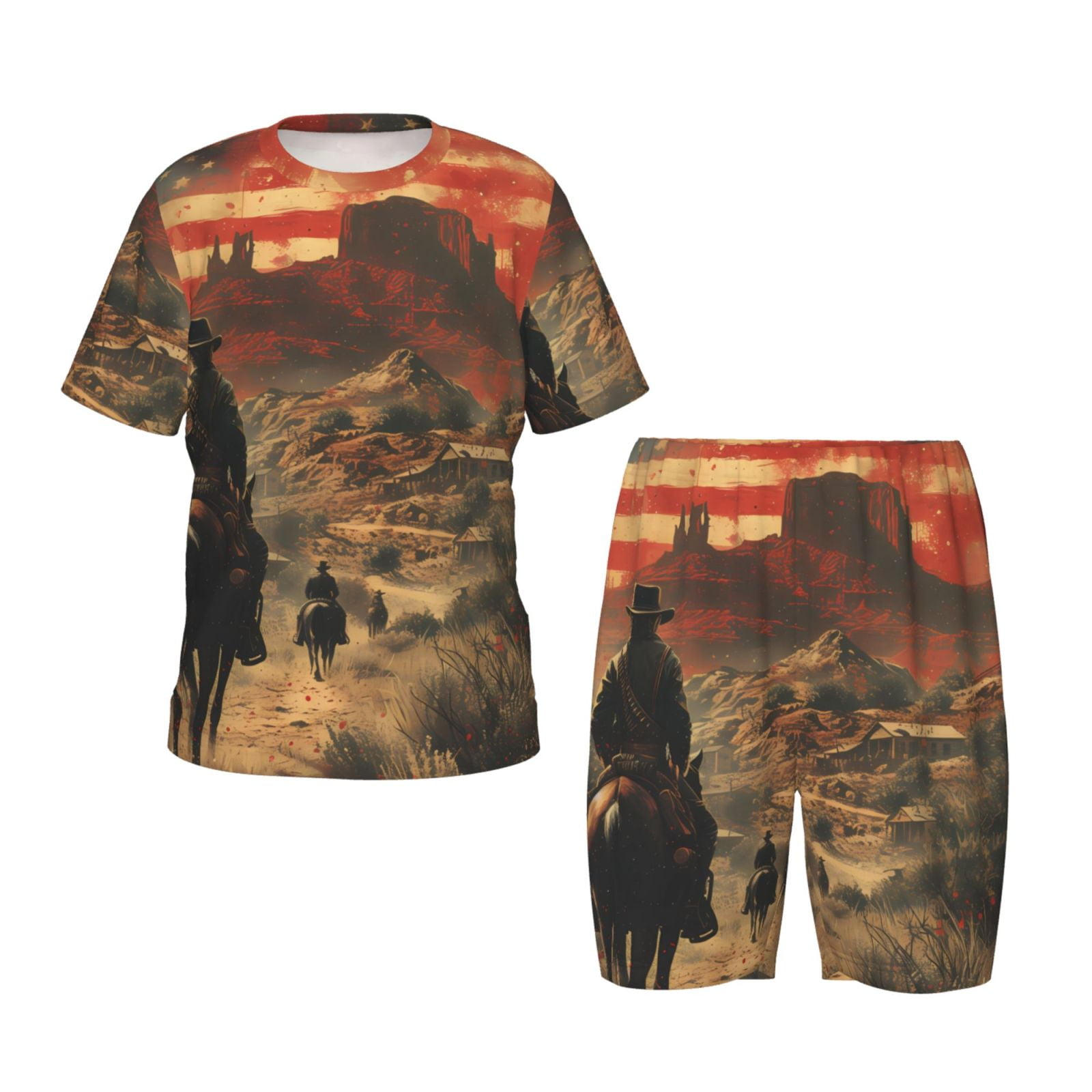 Balery 1860s Style American Cowboy Pattern Kids’ Short-Sleeved Pajama ...