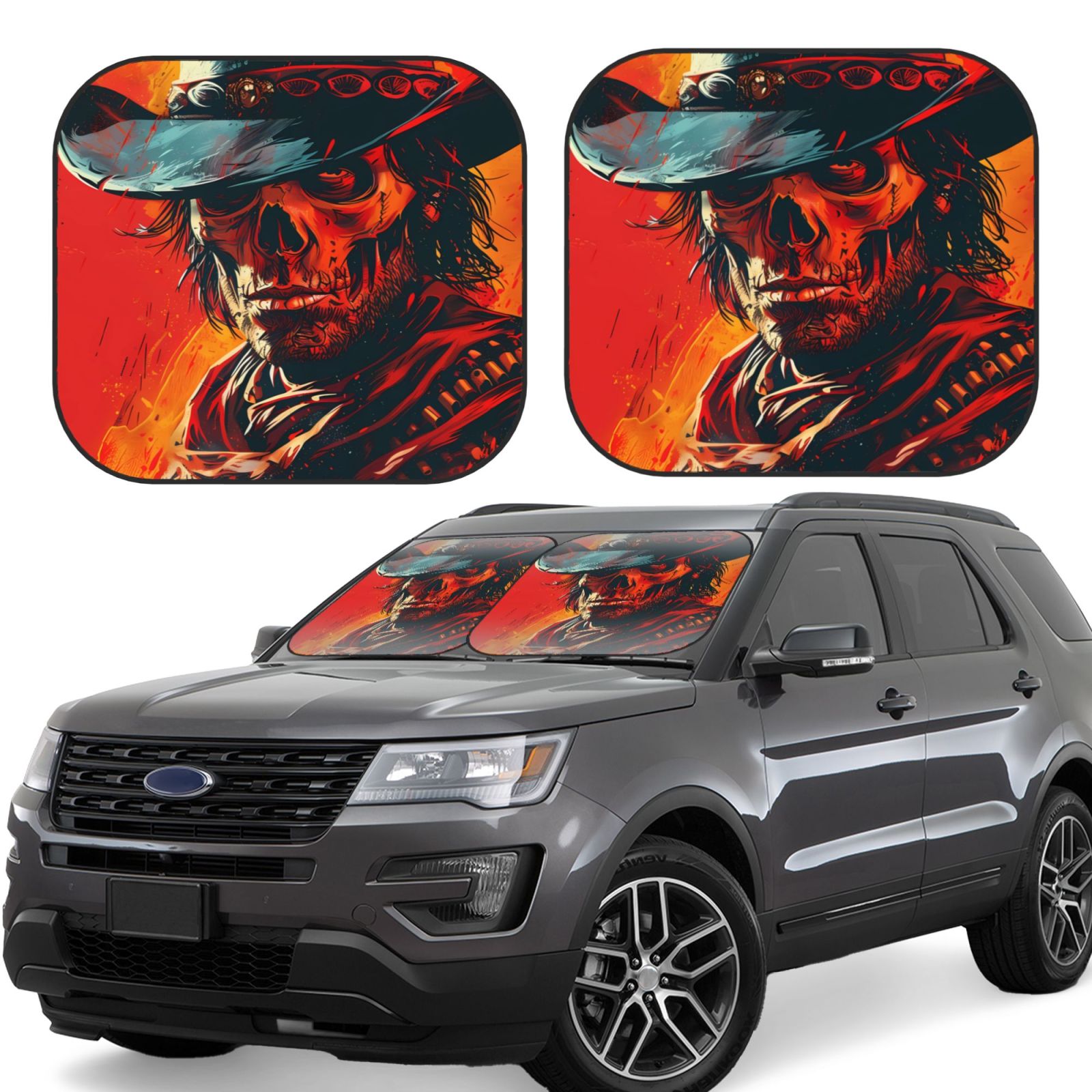 Balery 2 Piece 60s Western Skull Cowboy Car Windshield Sun Shade ...