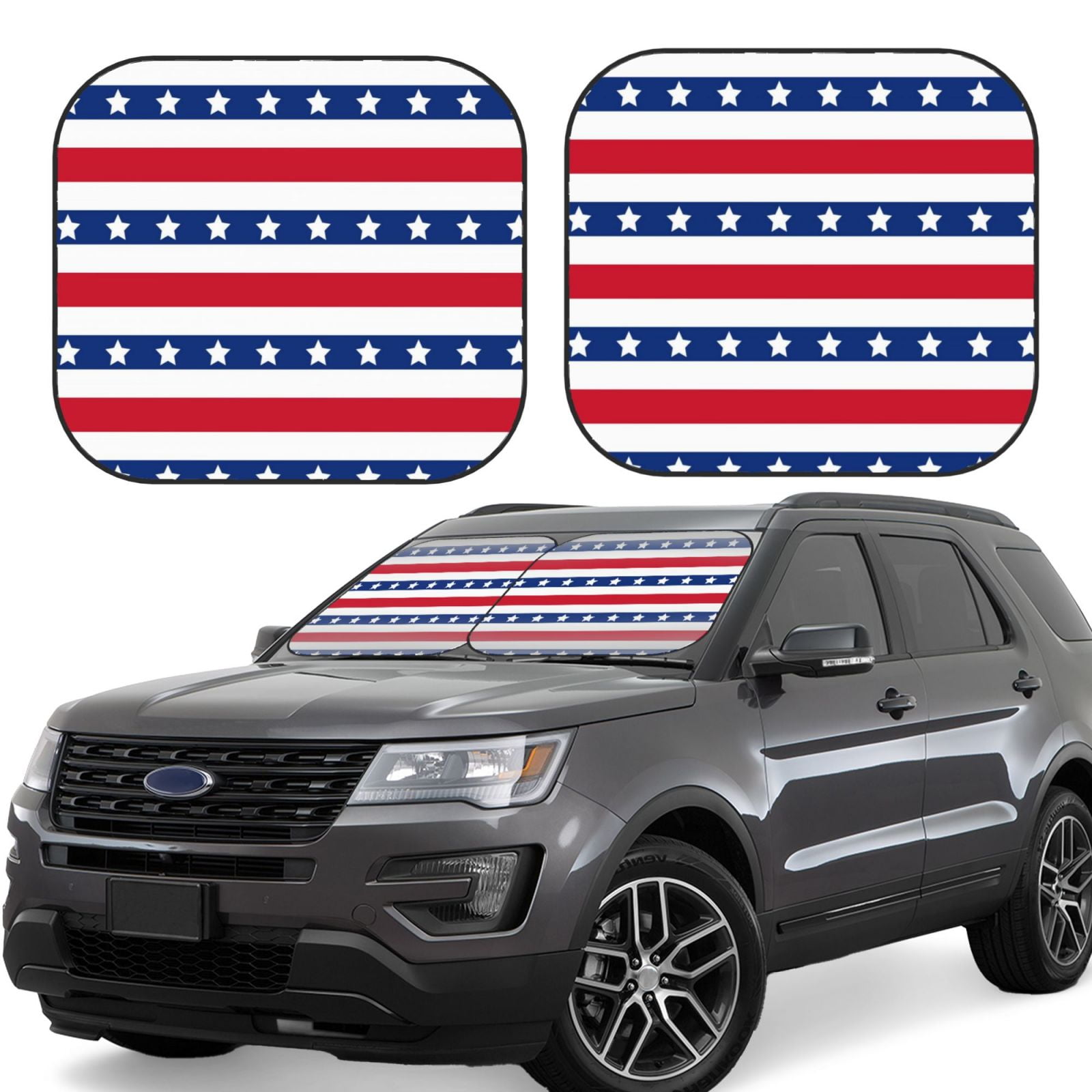 Balery 2 Piece American Patriotic Stars And Stripes Car Windshield Sun ...
