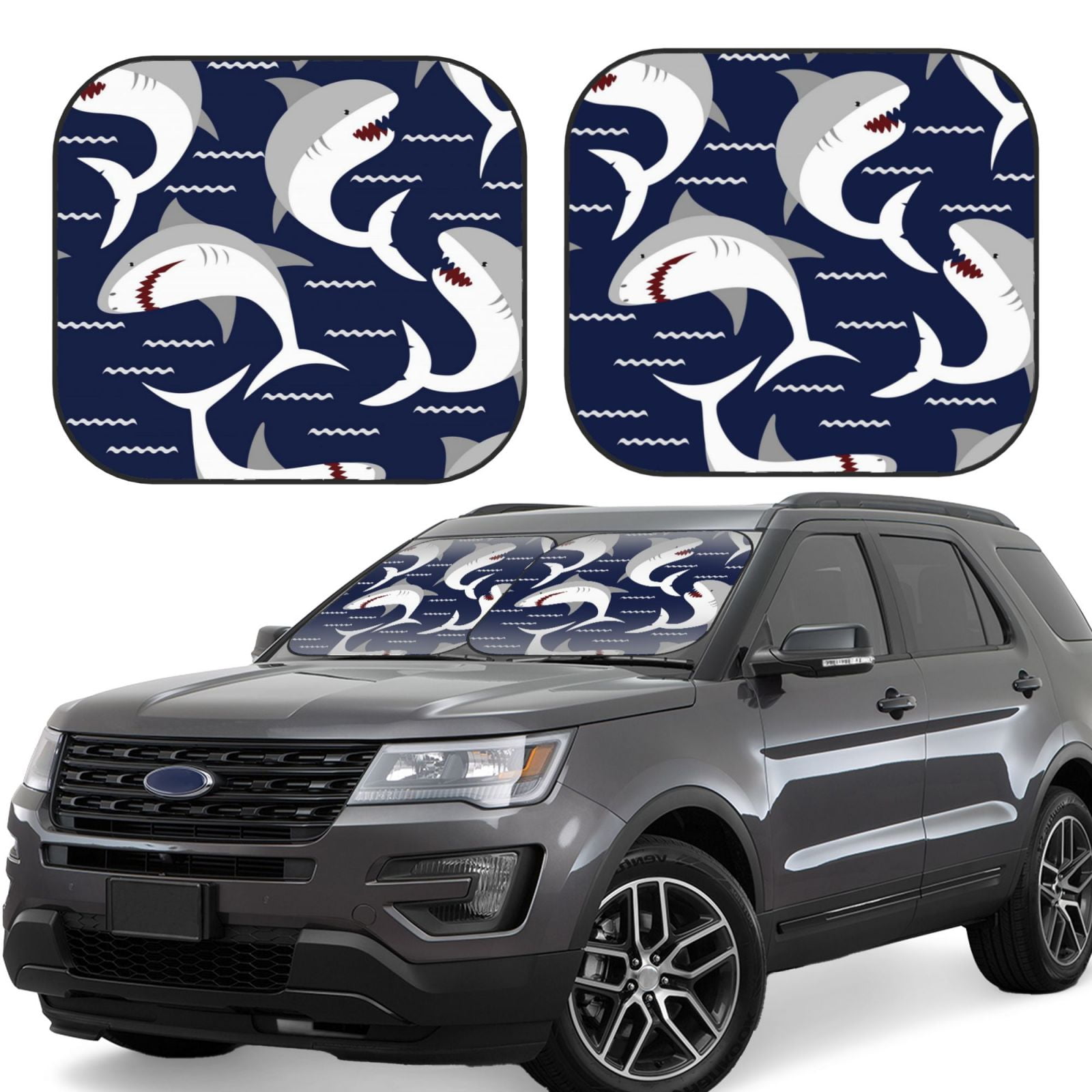 Balery 2 Piece Angry Shark Car Windshield Sun Shade|Foldable Front ...