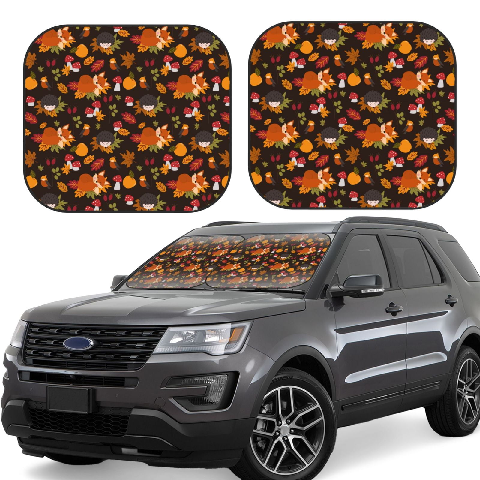 Balery 2 Piece Autumn Hedgehog and Fox Cute Car Windshield Sun Shade ...