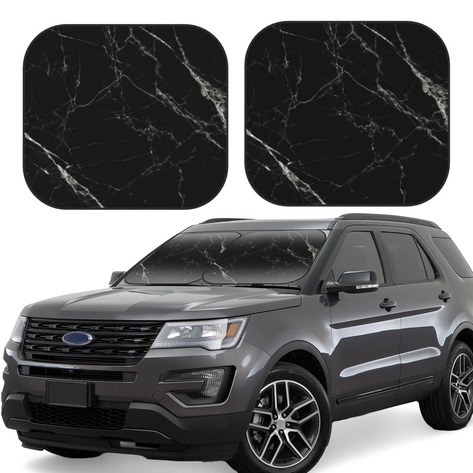 Balery 2 Piece Black Marble Texture Abstract Car Windshield Sun Shade ...