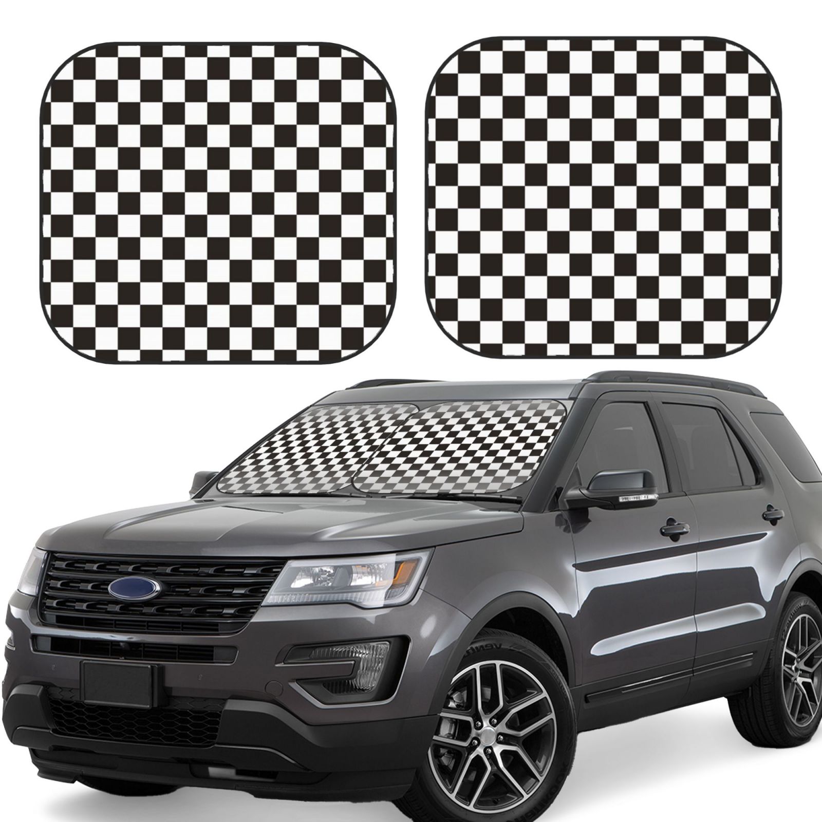 Balery 2 Piece Black and White Checkerboard Car Windshield Sun Shade ...