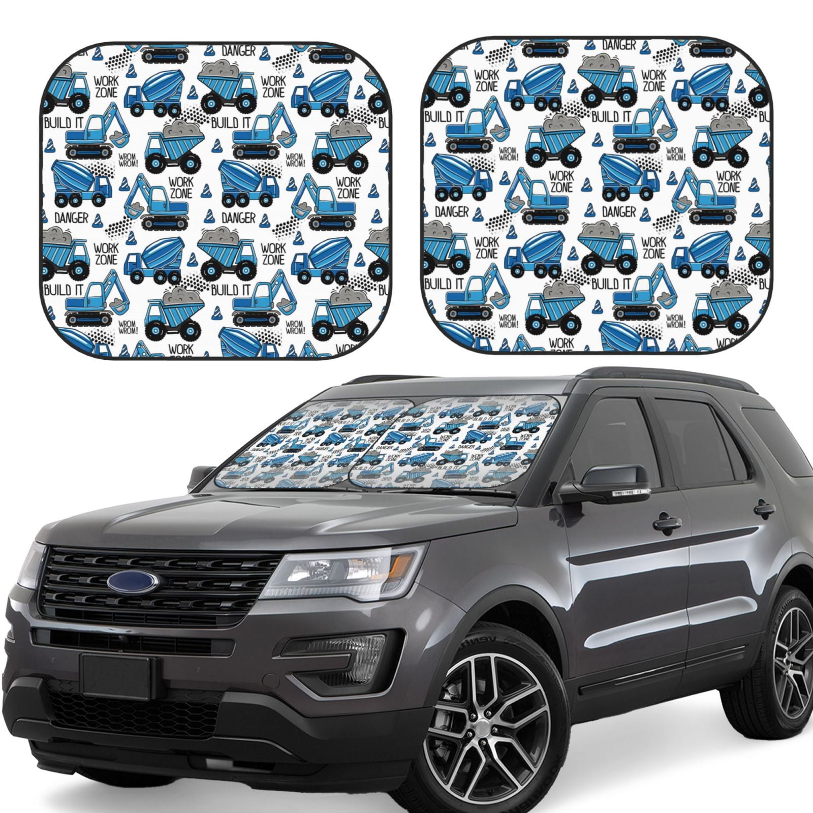 Balery 2 Piece Blue Excavator Car Windshield Sun Shade|Foldable Front ...