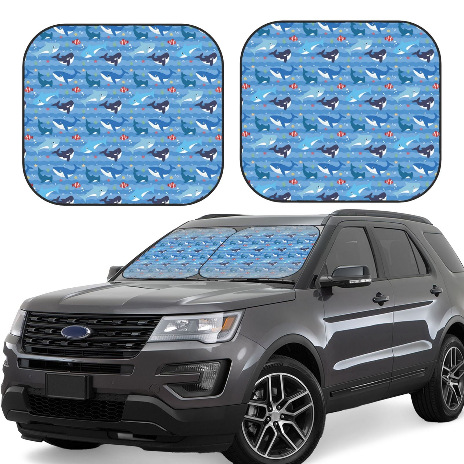 Balery 2 Piece Blue Fish Car Windshield Sun Shade|Foldable Front ...