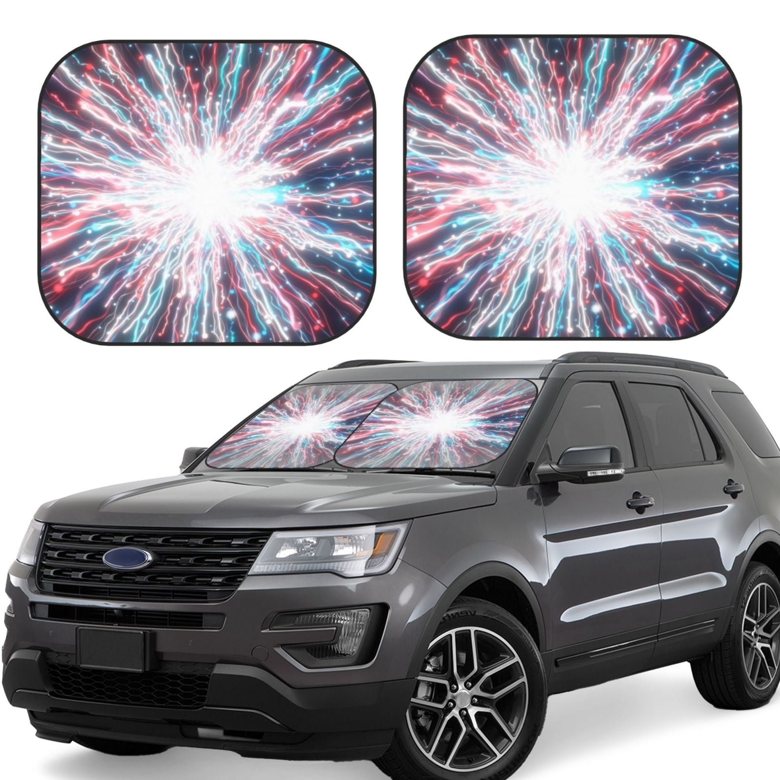 Balery 2 Piece Blue Swirl Fireworks Car Windshield Sun Shade|Foldable ...
