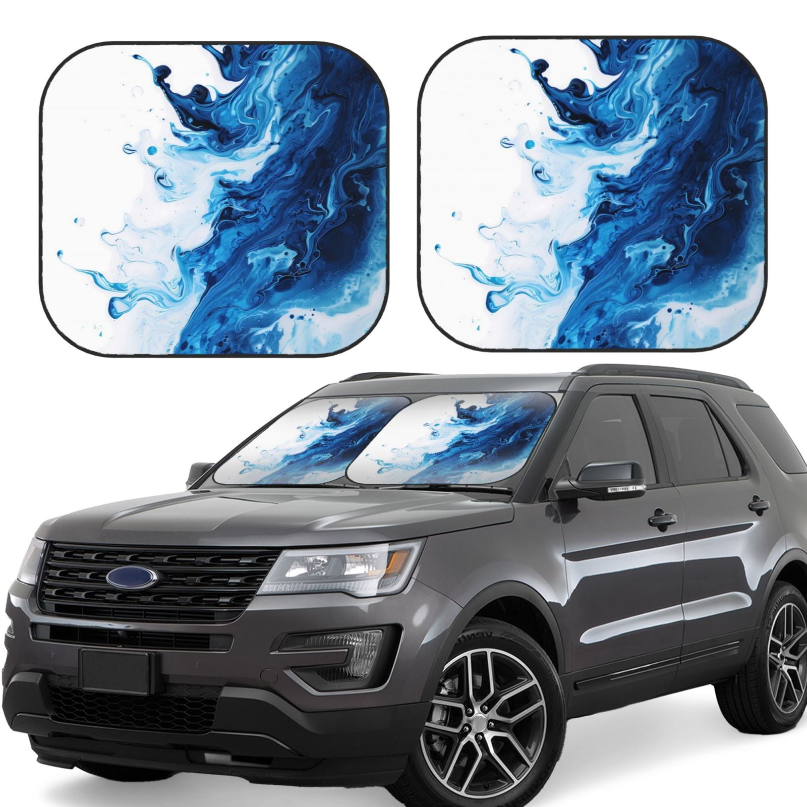 Balery 2 Piece Blue White Fluid Art Car Windshield Sun Shade|Foldable ...