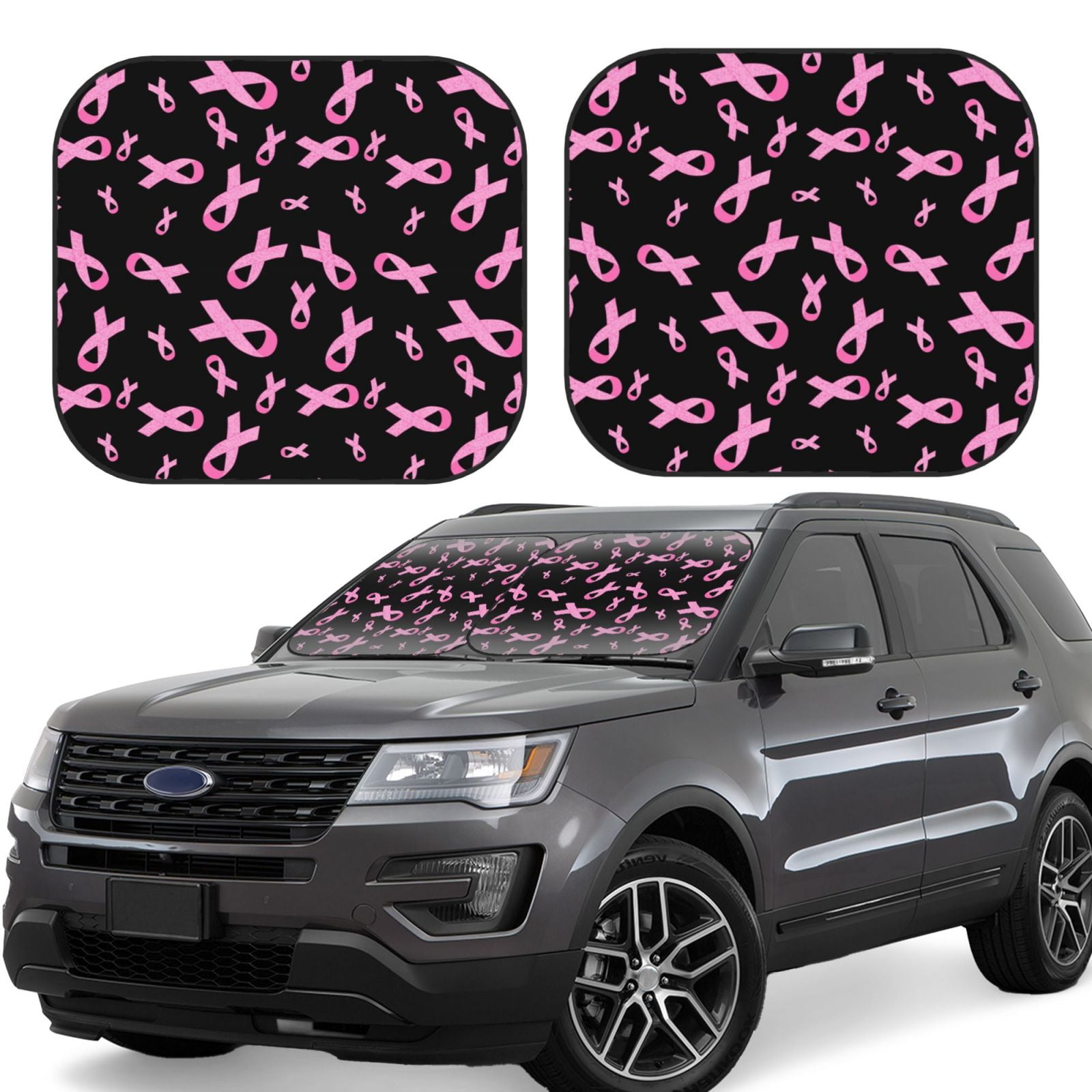 Balery 2 Piece Breast Cancer Awareness Car Windshield Sun Shade ...