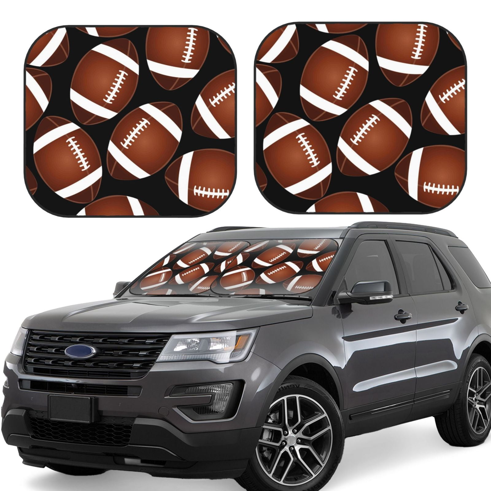 Balery 2 Piece Brown Football On Black Car Windshield Sun Shade ...