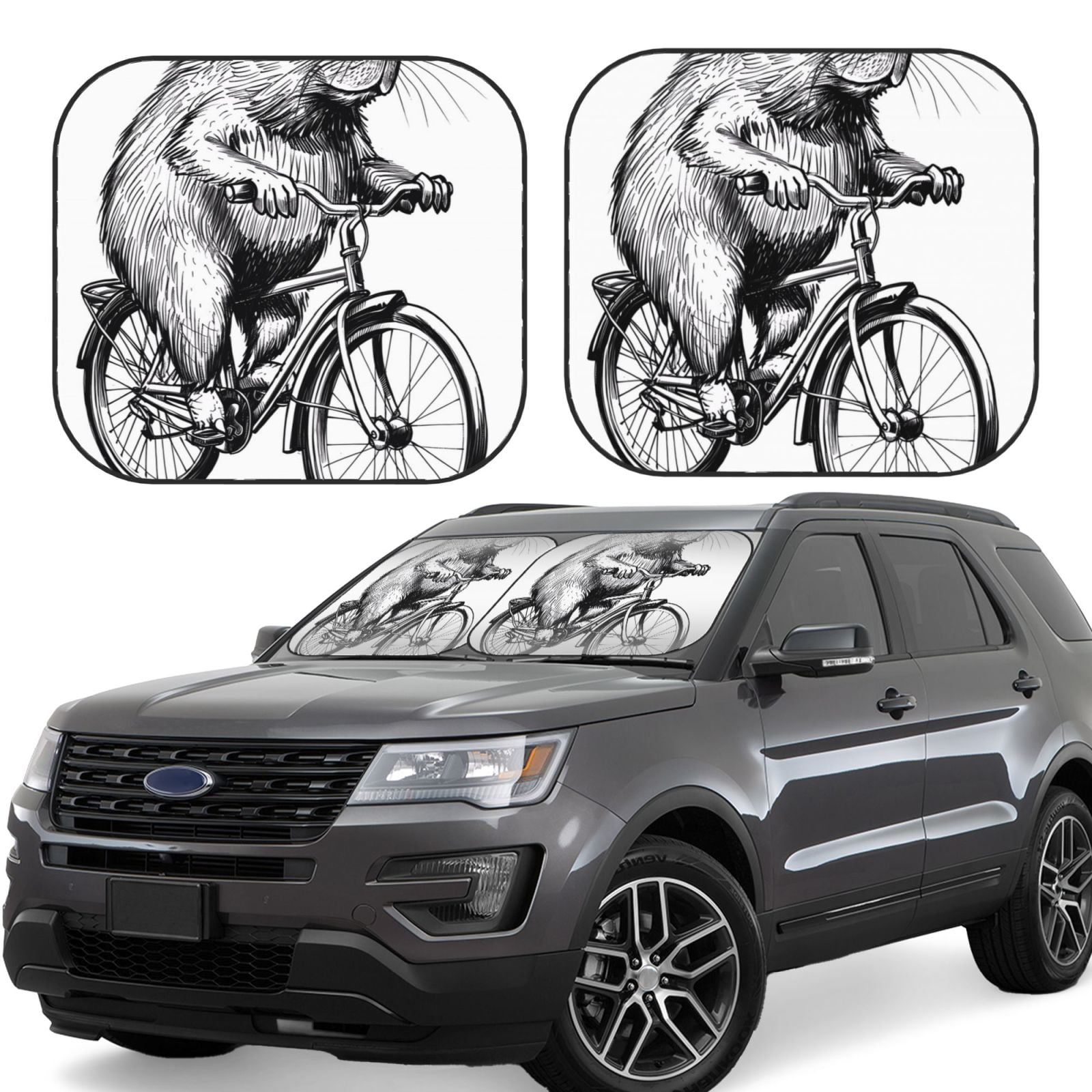 Balery 2 Piece Capybara Riding Bicycle Car Windshield Sun Shade ...