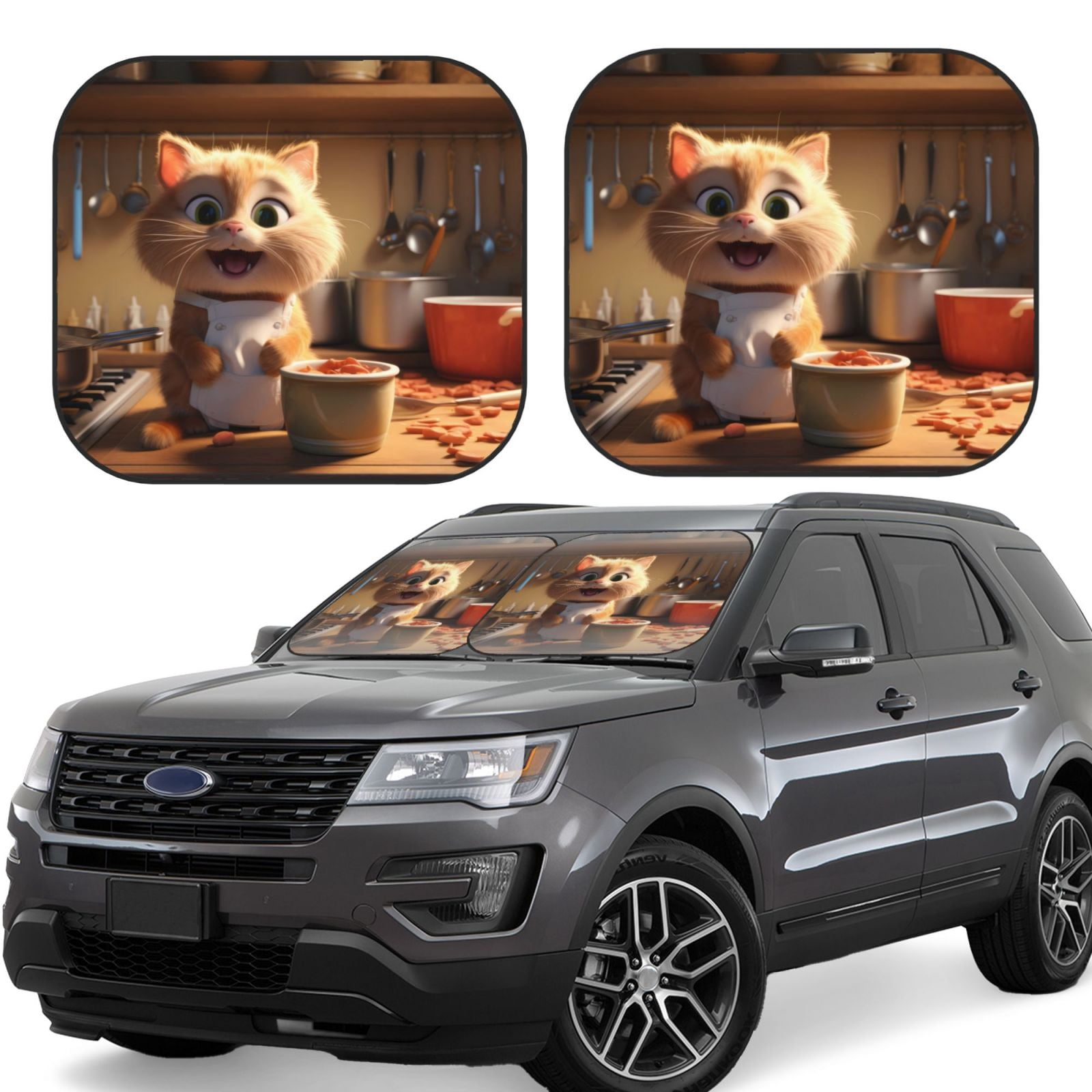 Balery 2 Piece Cartoon Cooking Cat Car Windshield Sun Shade|Foldable ...