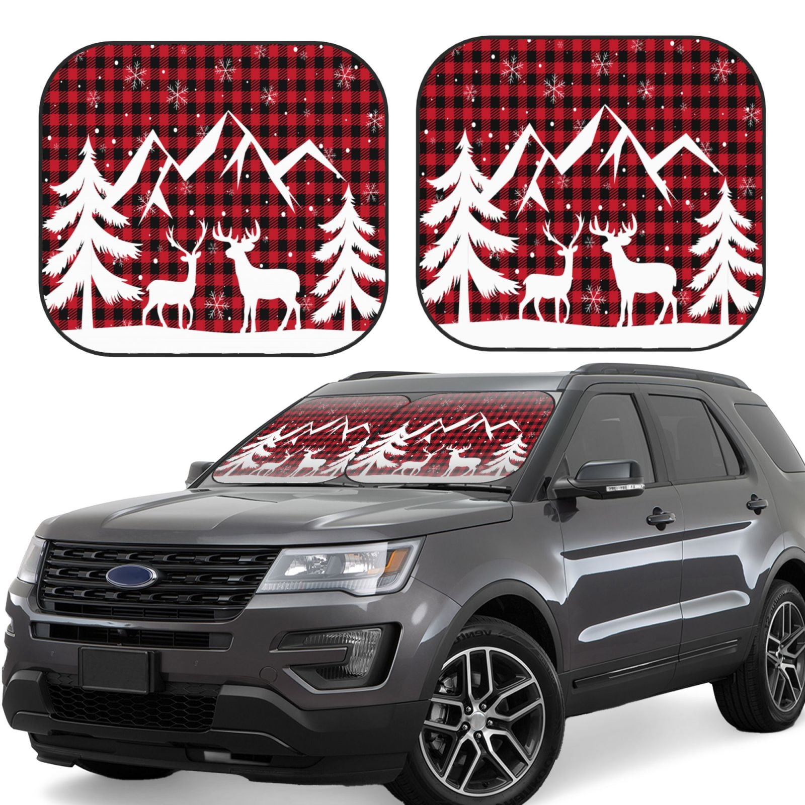 Balery 2 Piece Christmas Buffalo Plaid Car Windshield Sun Shade ...