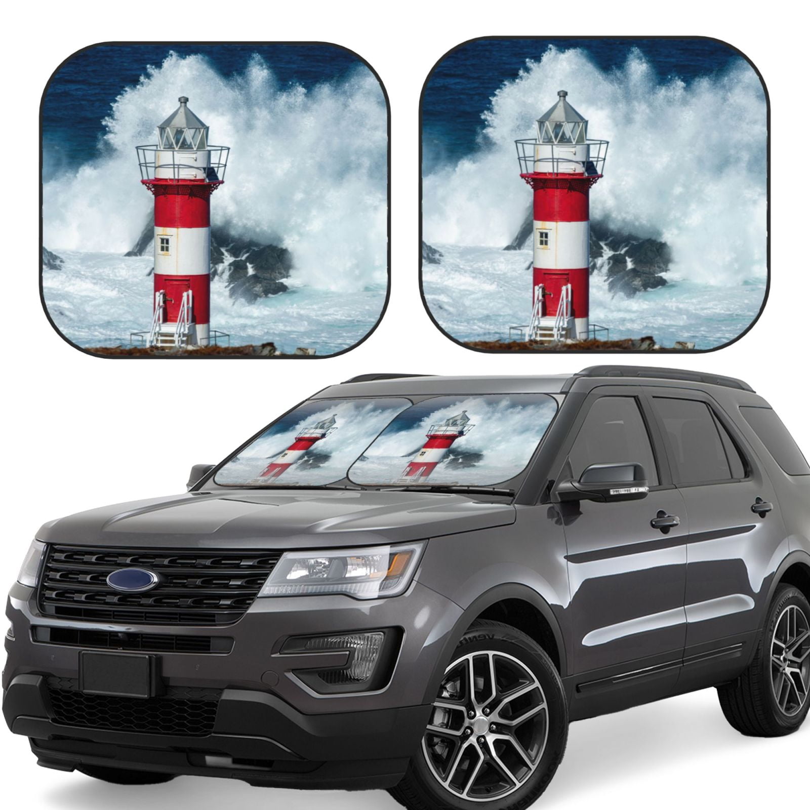 Balery 2 Piece Circular Lighthouse Car Windshield Sun Shade|Foldable ...