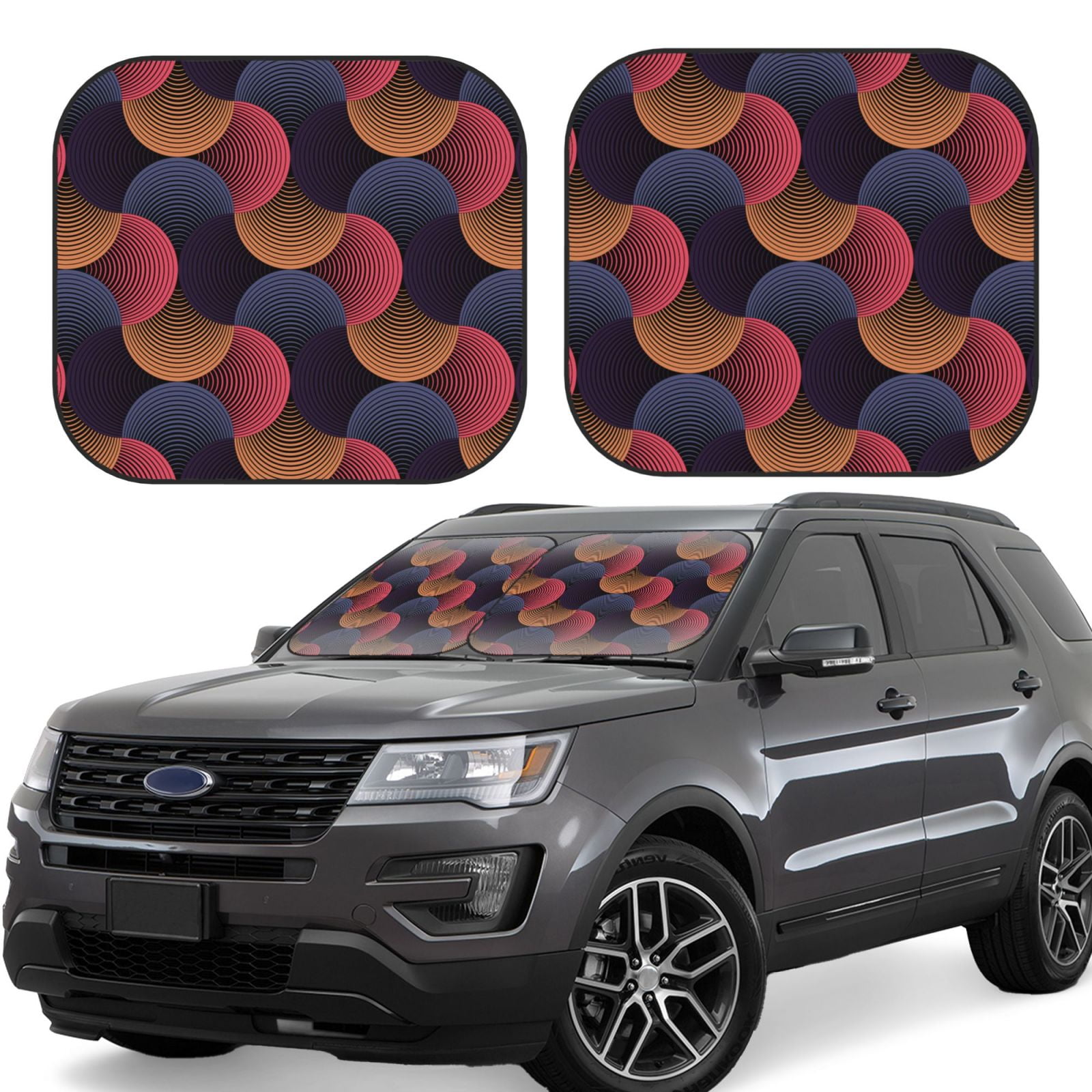 Balery 2 Piece Circular Stripes Car Windshield Sun Shade|Foldable Front ...