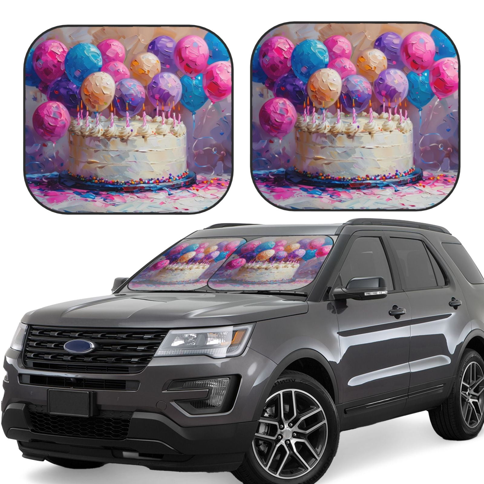 Balery 2 Piece Colorful Balloon Cake Celebration Car Windshield Sun ...