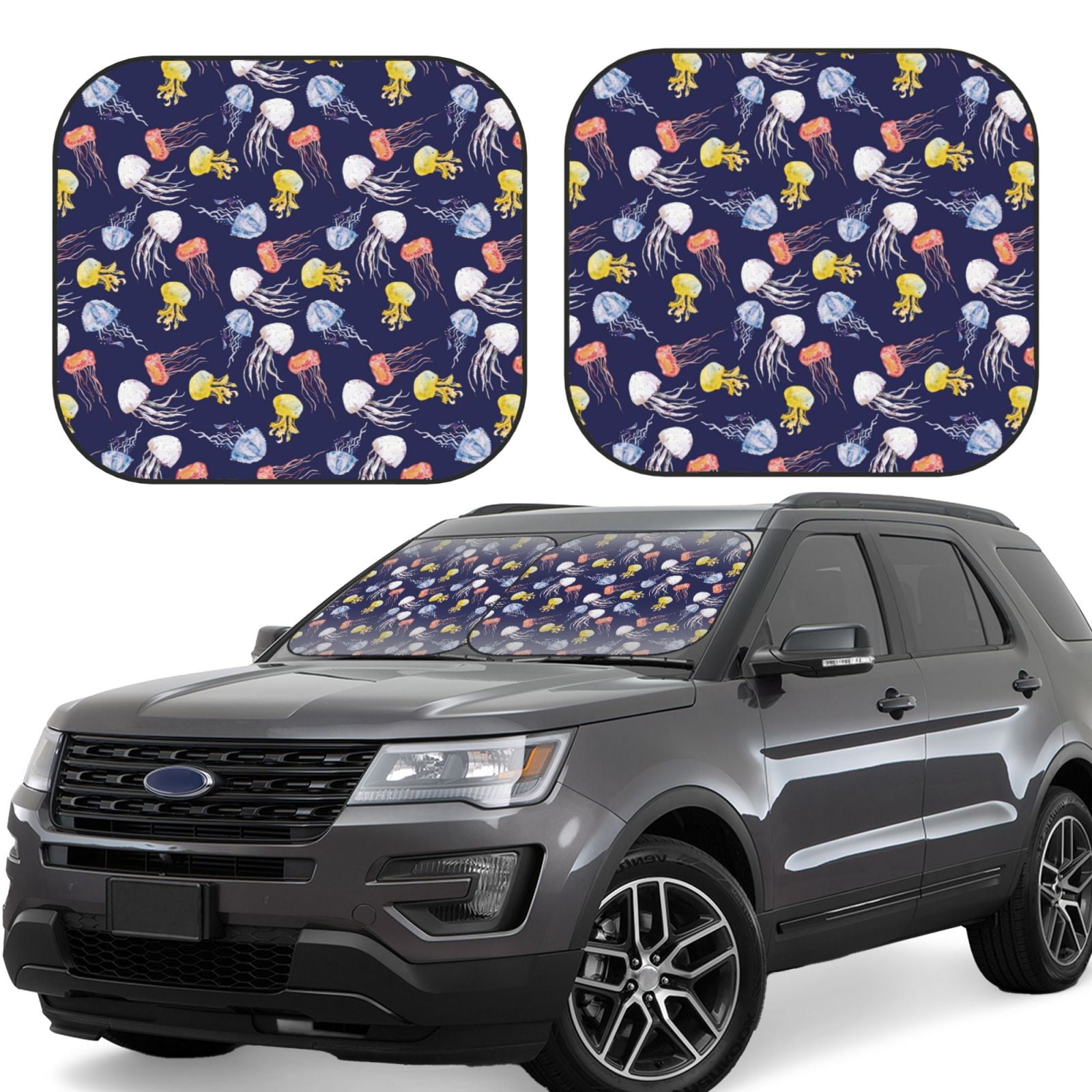 Balery 2 Piece Colorful Jellyfish Car Windshield Sun Shade|Foldable ...