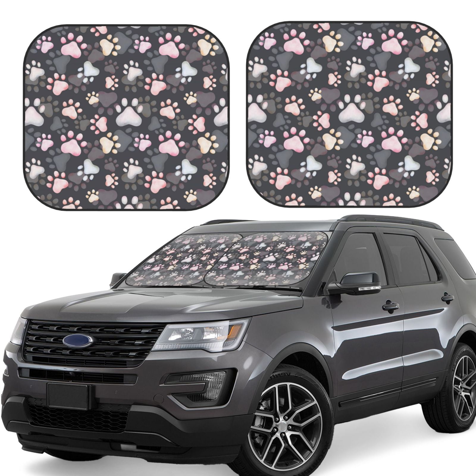 Balery 2 Piece Colorful Paws Of Dog Car Windshield Sun Shade|Foldable ...