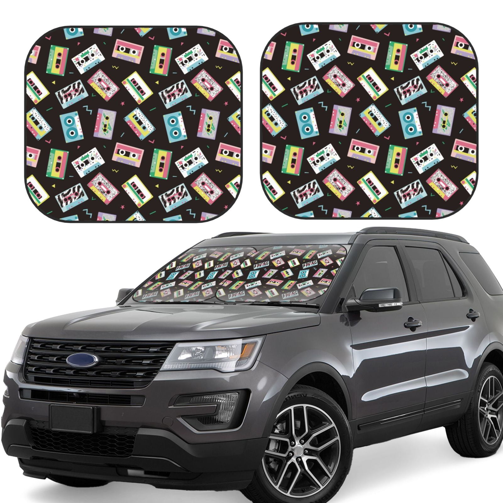 Balery 2 Piece Colorful Retro Tape Car Windshield Sun Shade|Foldable ...