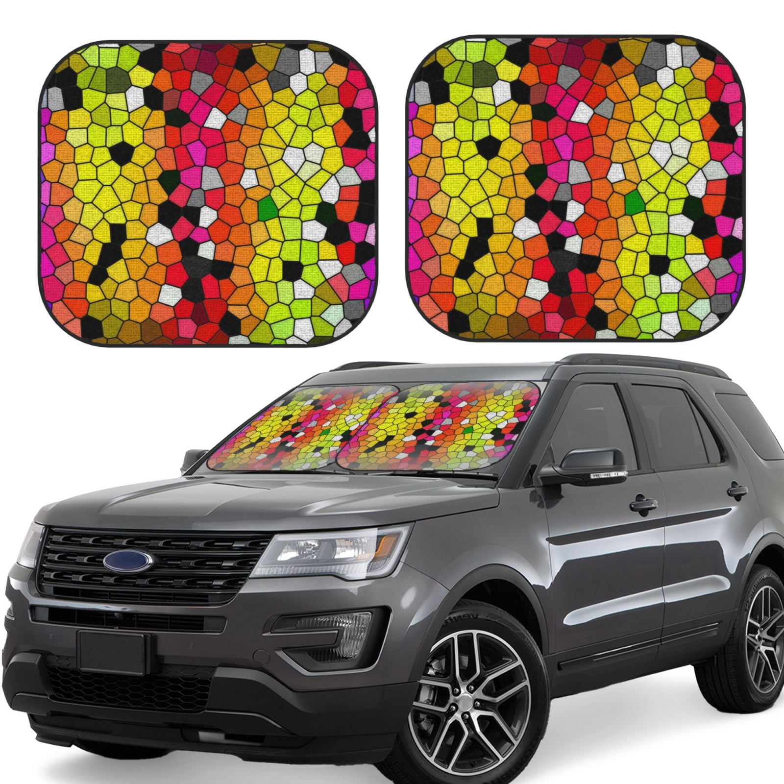 Balery 2 Piece Colorful Tie Dye Stained Glass 1 Car Windshield Sun ...