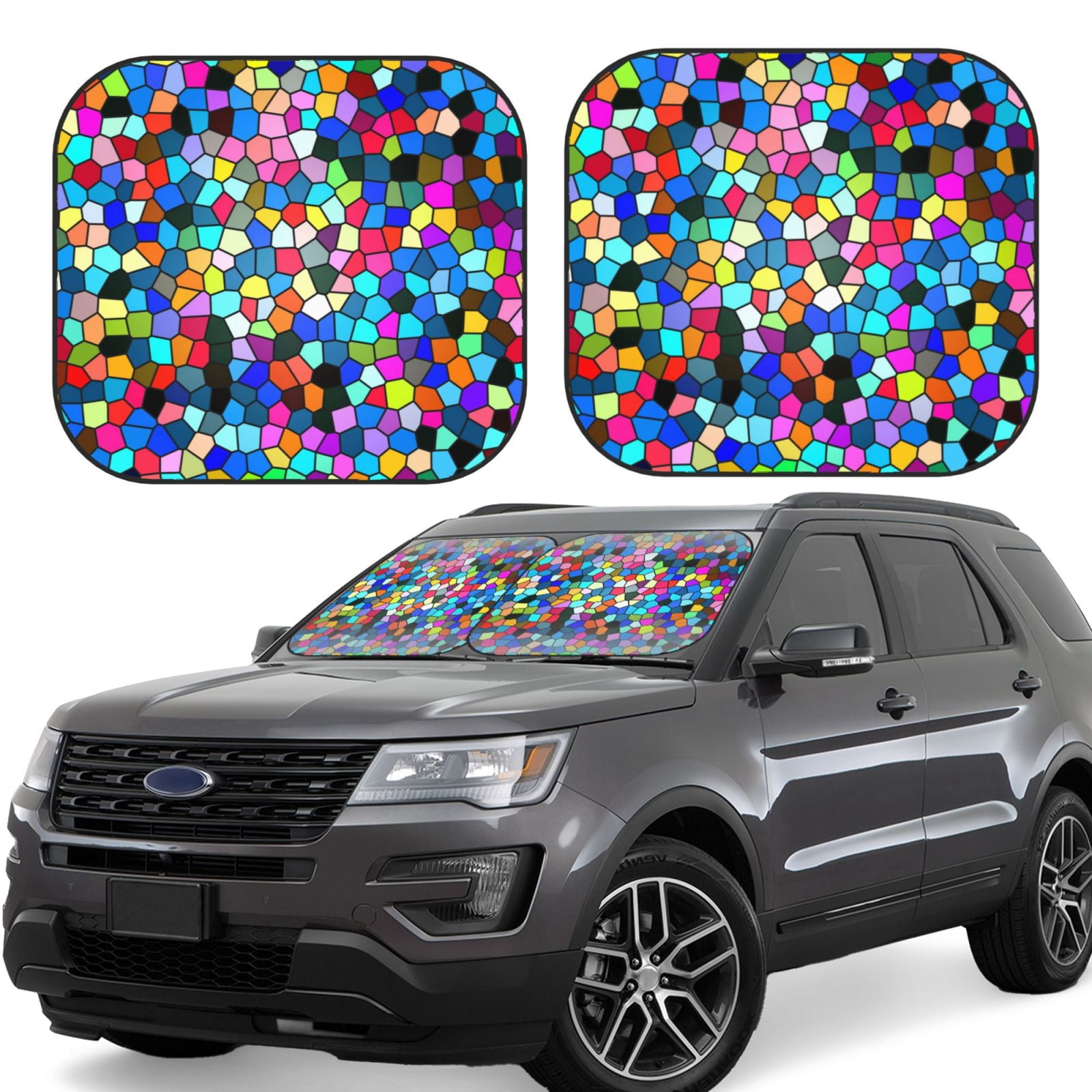 Balery 2 Piece Colorful Tie Dye Stained Glass 2 Car Windshield Sun ...