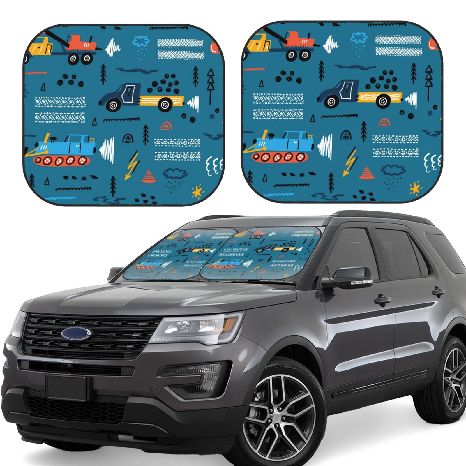 Balery 2 Piece Construction Trucks Car Windshield Sun Shade|Foldable ...