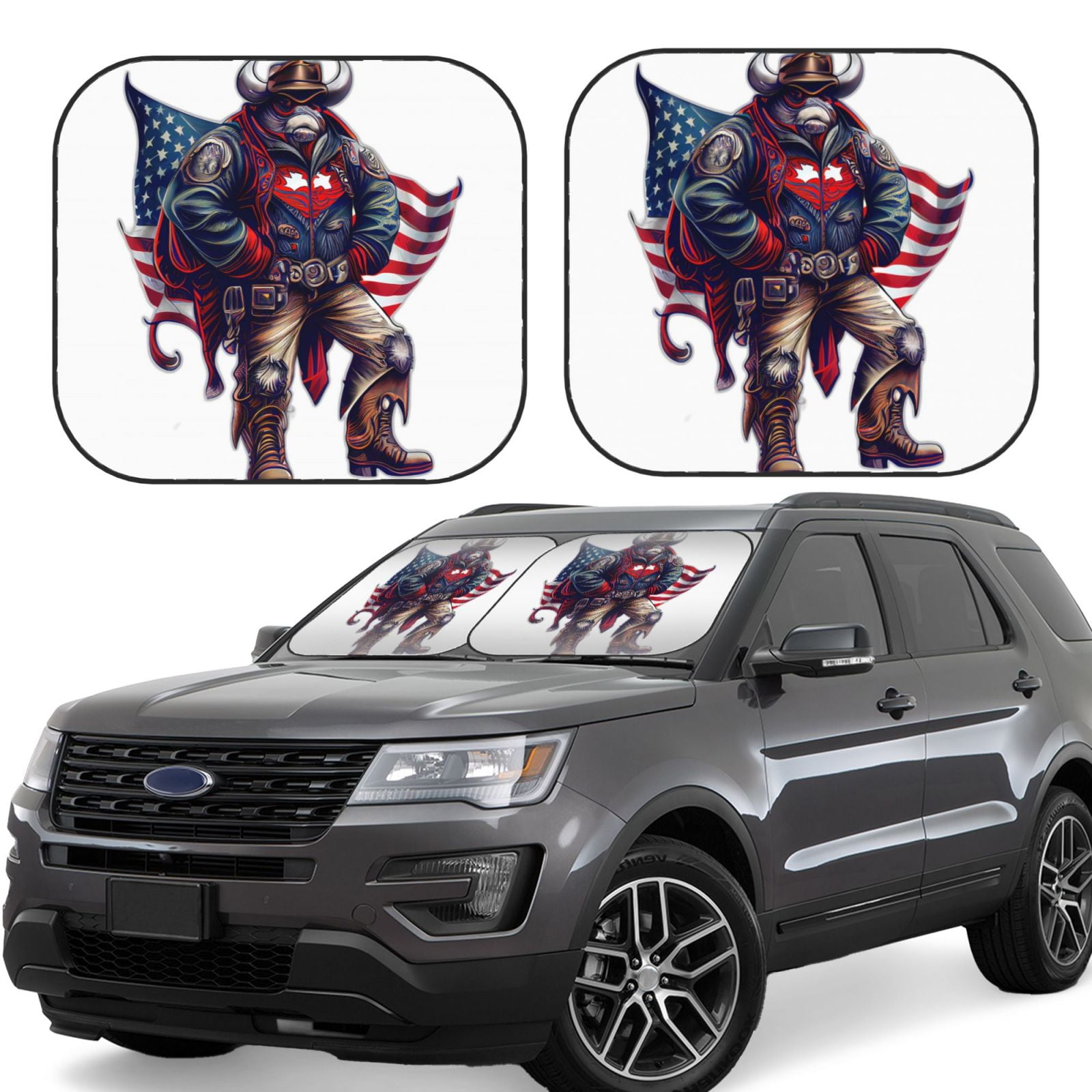 Balery 2 Piece Cool Patriotic Buffalo Cowboy Car Windshield Sun Shade ...