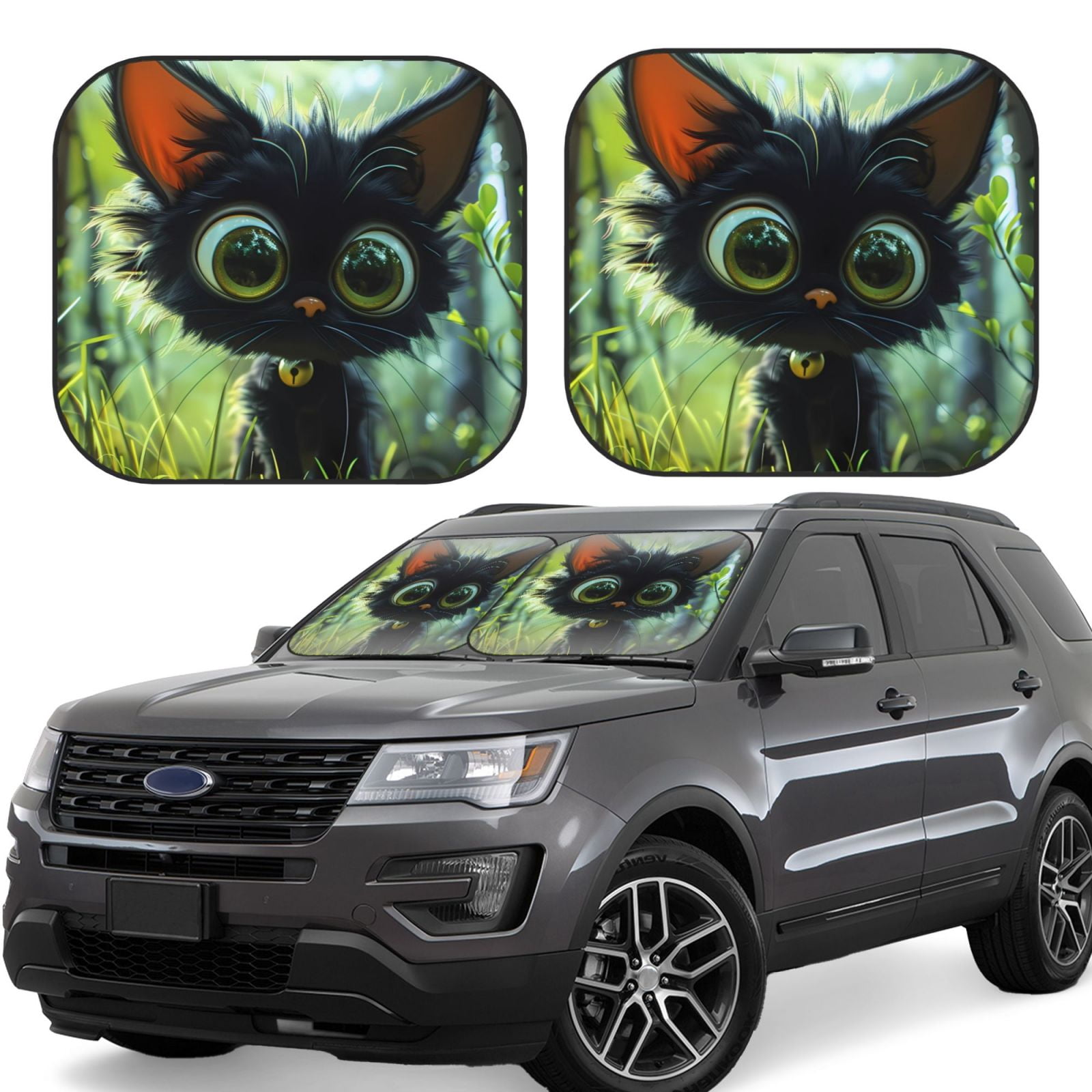 Balery 2 Piece Cute Big-Eyed Black Cat Car Windshield Sun Shade ...