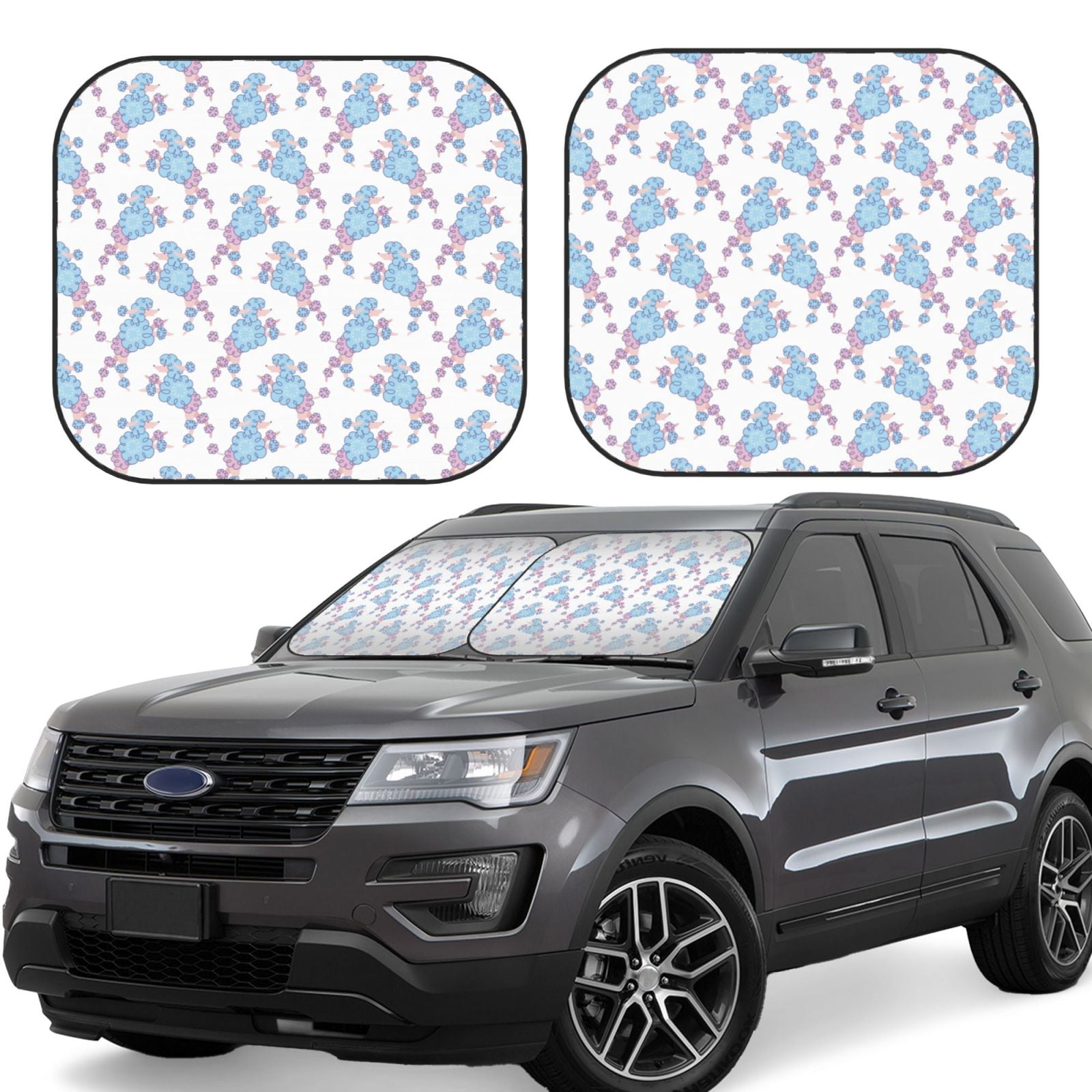 Balery 2 Piece Cute Poodle Dog Car Windshield Sun Shade|Foldable Front ...