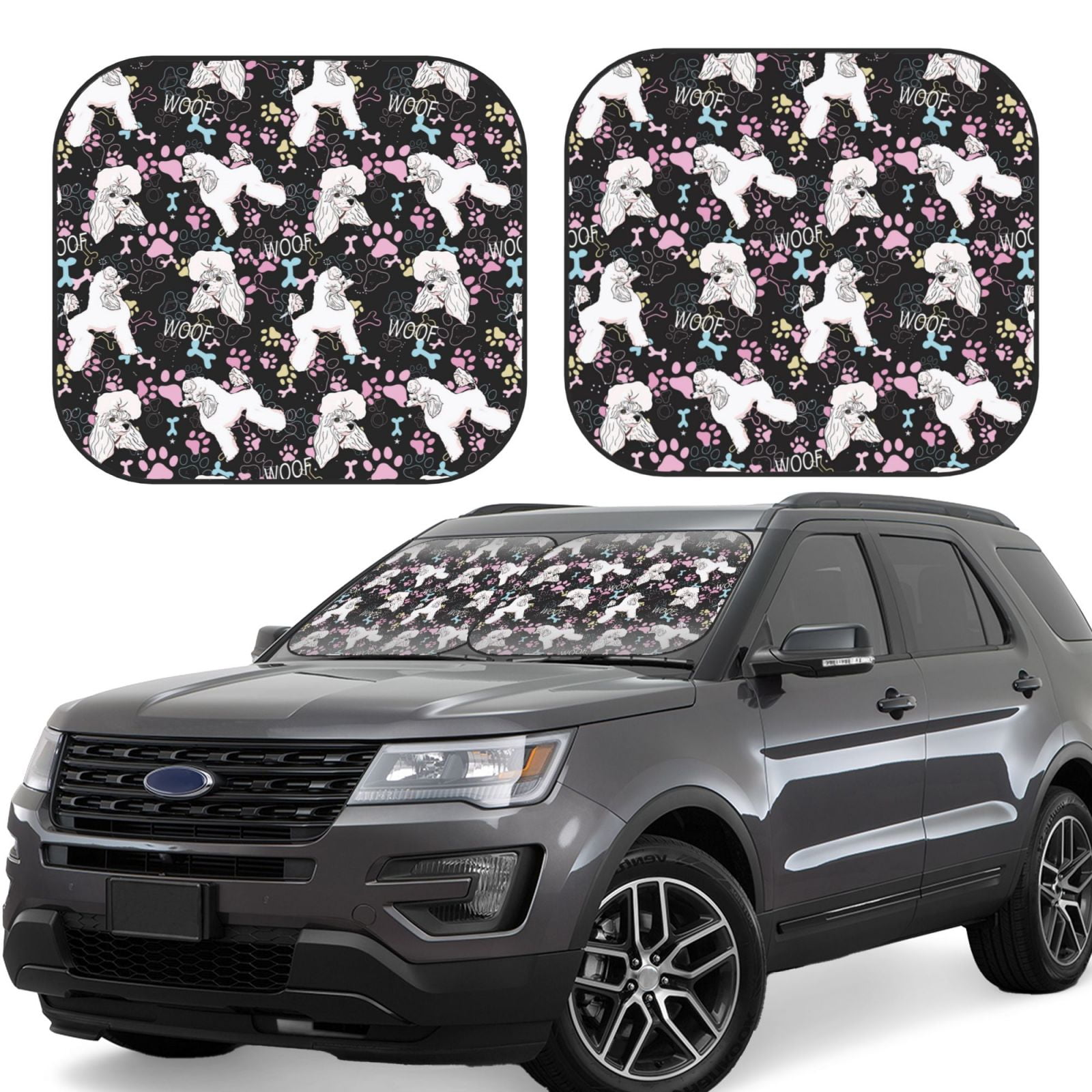 Balery 2 Piece Cute Poodle Dog Car Windshield Sun Shade|Foldable Front ...