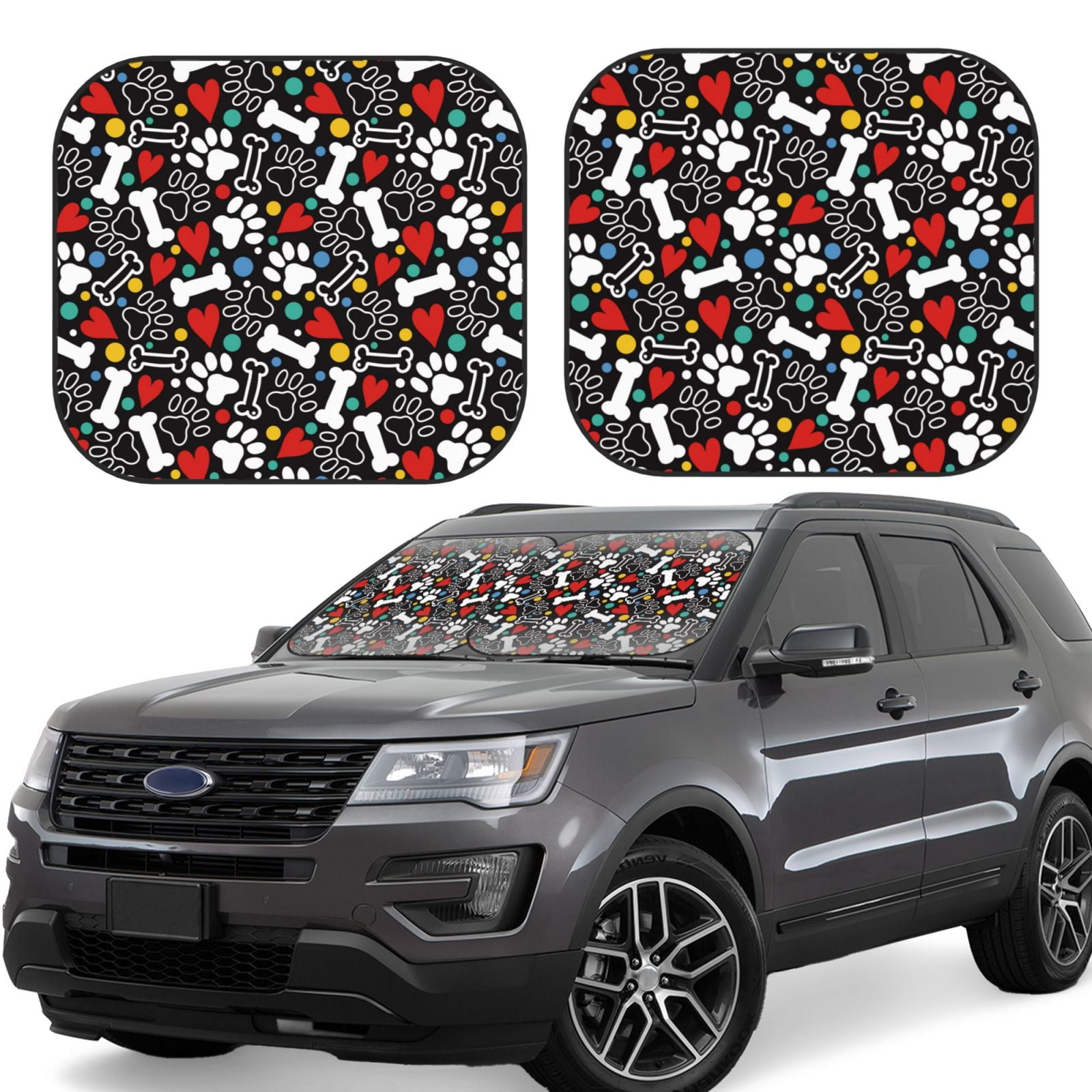Balery 2 Piece Cute Puppy Footprints Car Windshield Sun Shade|Foldable ...